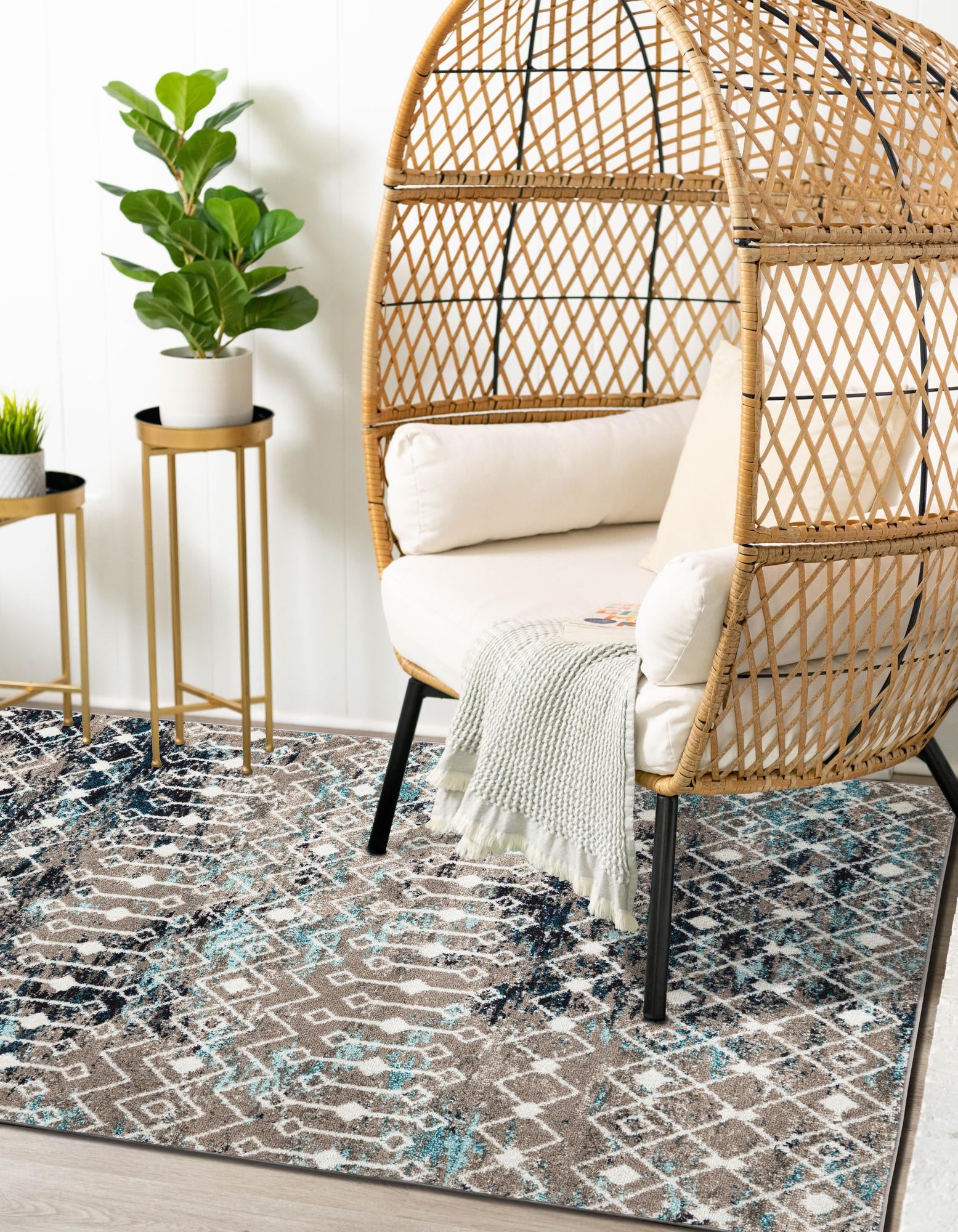 Multicolor Gray Blue 10' x 13' Moroccan Trellis Rug | Rugs.com