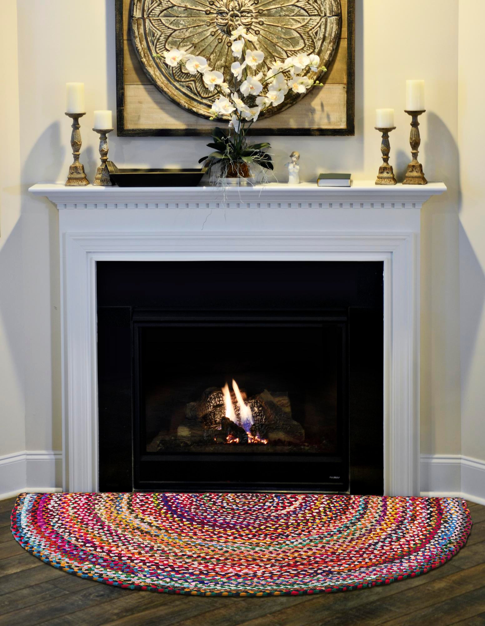 Multicolor 3' 1 x 6' 1 Hand Braided Chindi Hearth Rug | Rugs.com