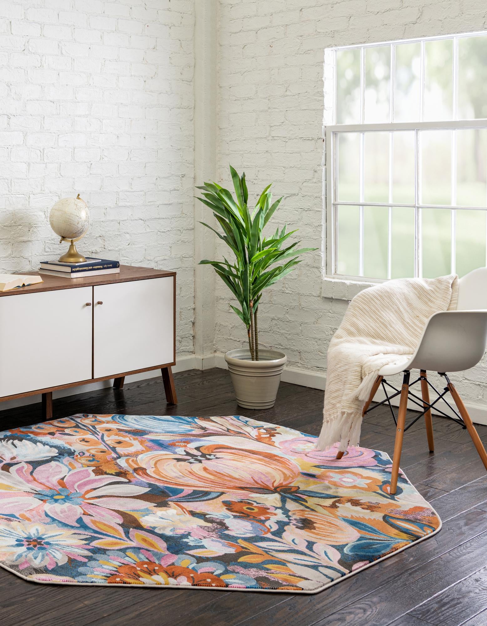 Multicolor 6' x 6' Blossom Octagon Rug | Rugs.com
