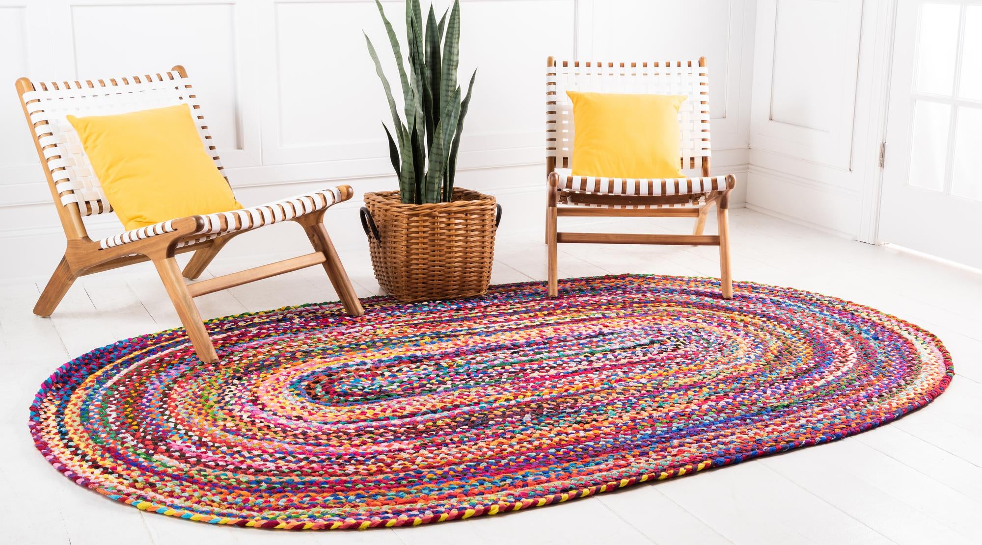 Multicolor 8' x 10' Hand Braided Chindi Oval Rug | Rugs.com