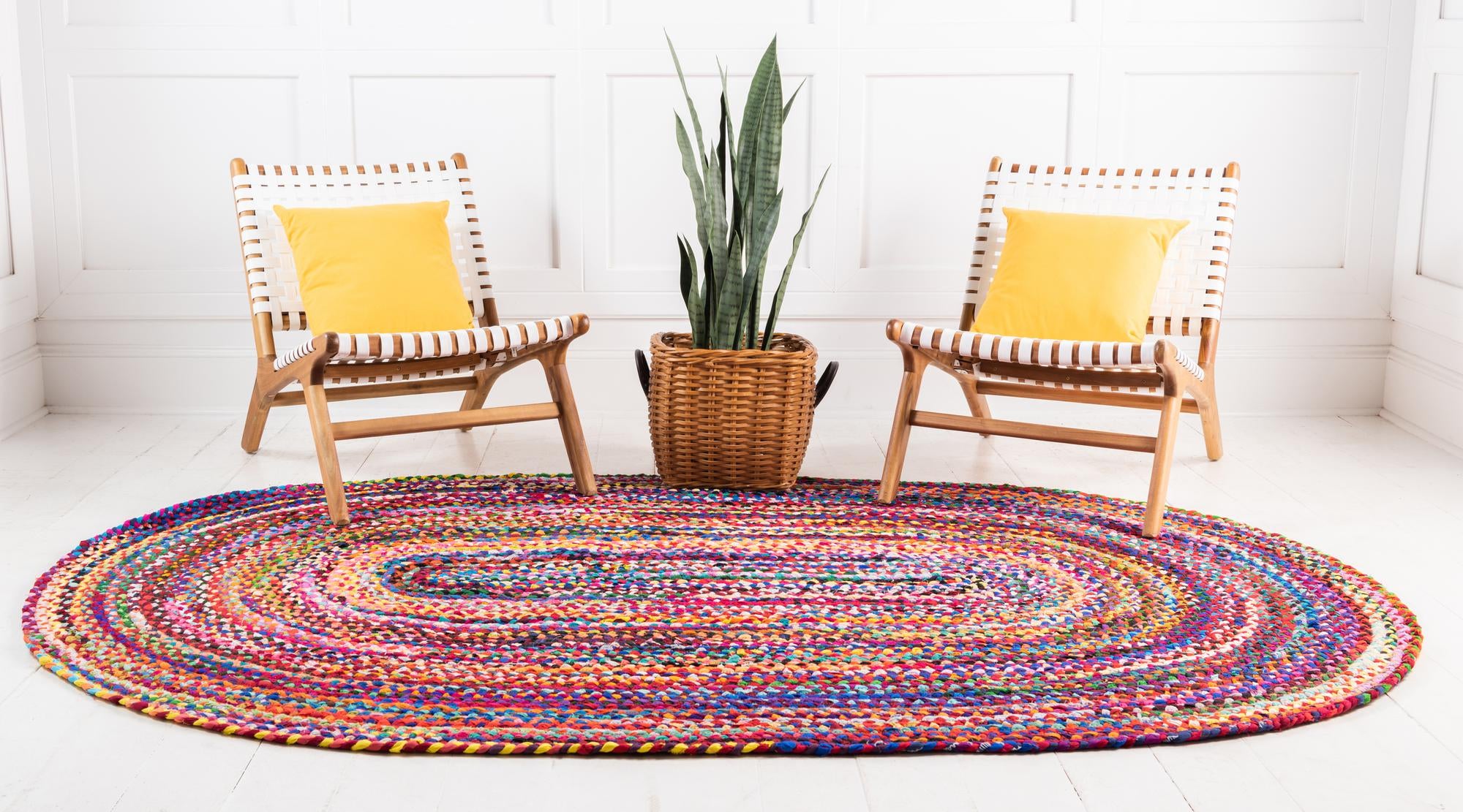 Multicolor 3' 3 x 5' 1 Hand Braided Chindi Oval Rug | Rugs.com