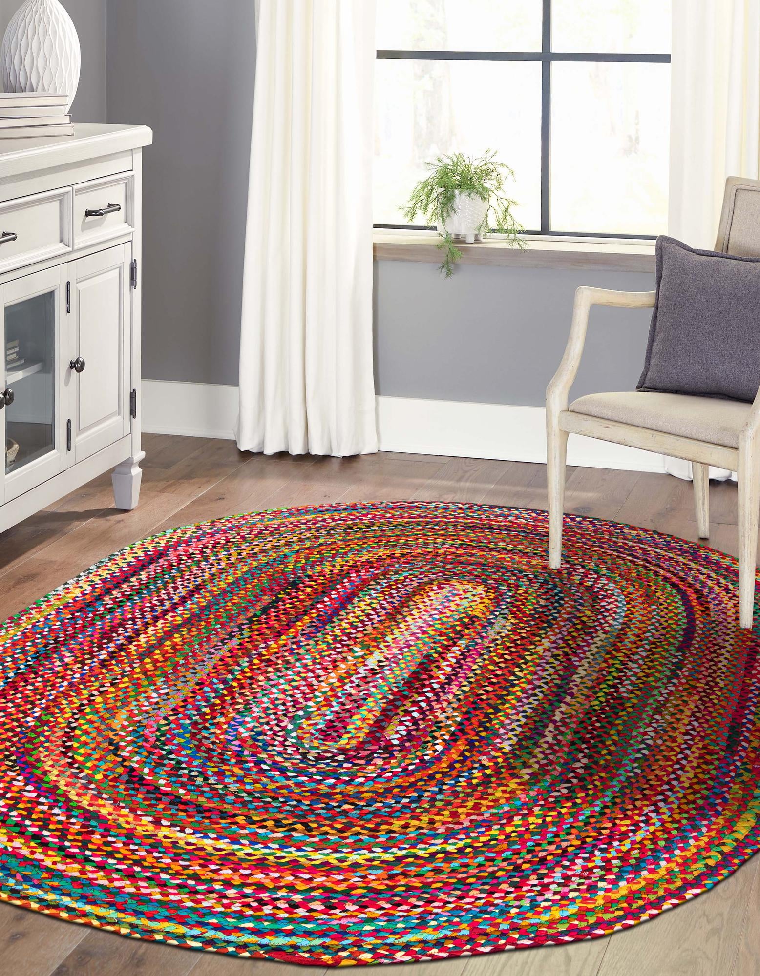 Multicolor 8' x 10' Hand Braided Chindi Oval Rug | Rugs.com