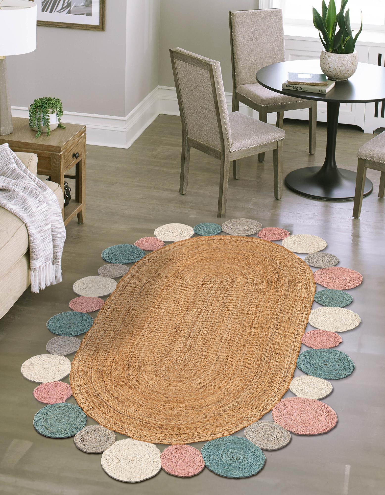Multicolor 7' 10 x 10' Hand Braided Jute Oval Rug | Rugs.com