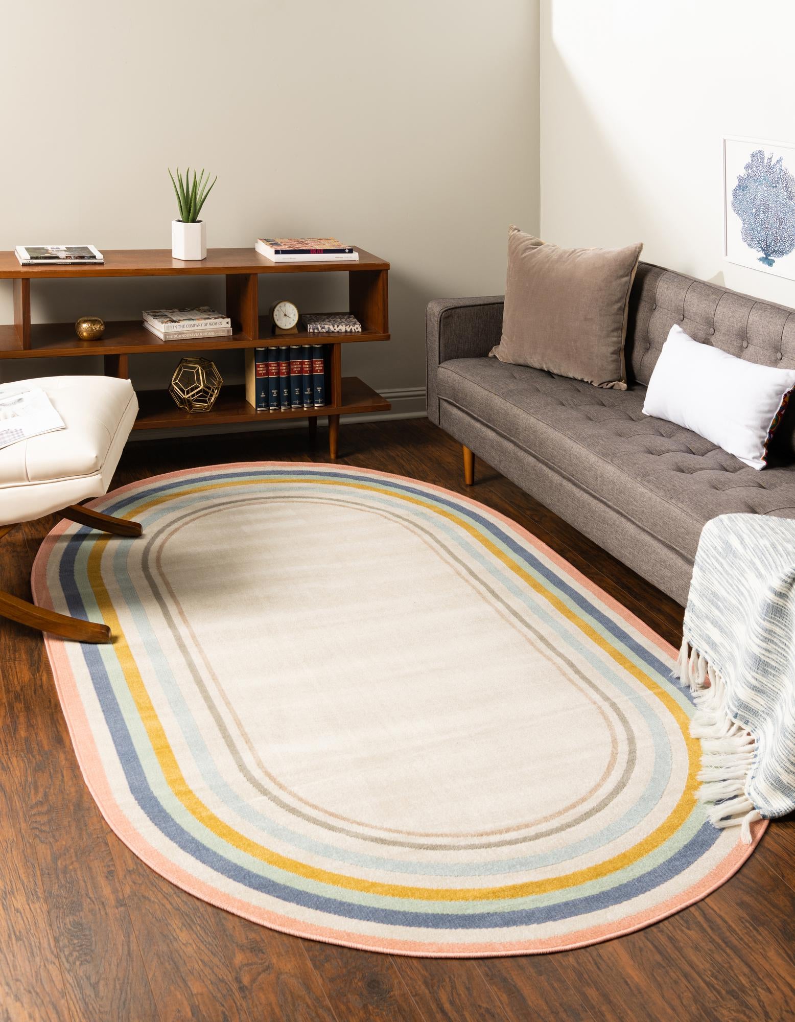 Multicolor 5' 3 x 8' Lotus Oval Rug | Rugs.com