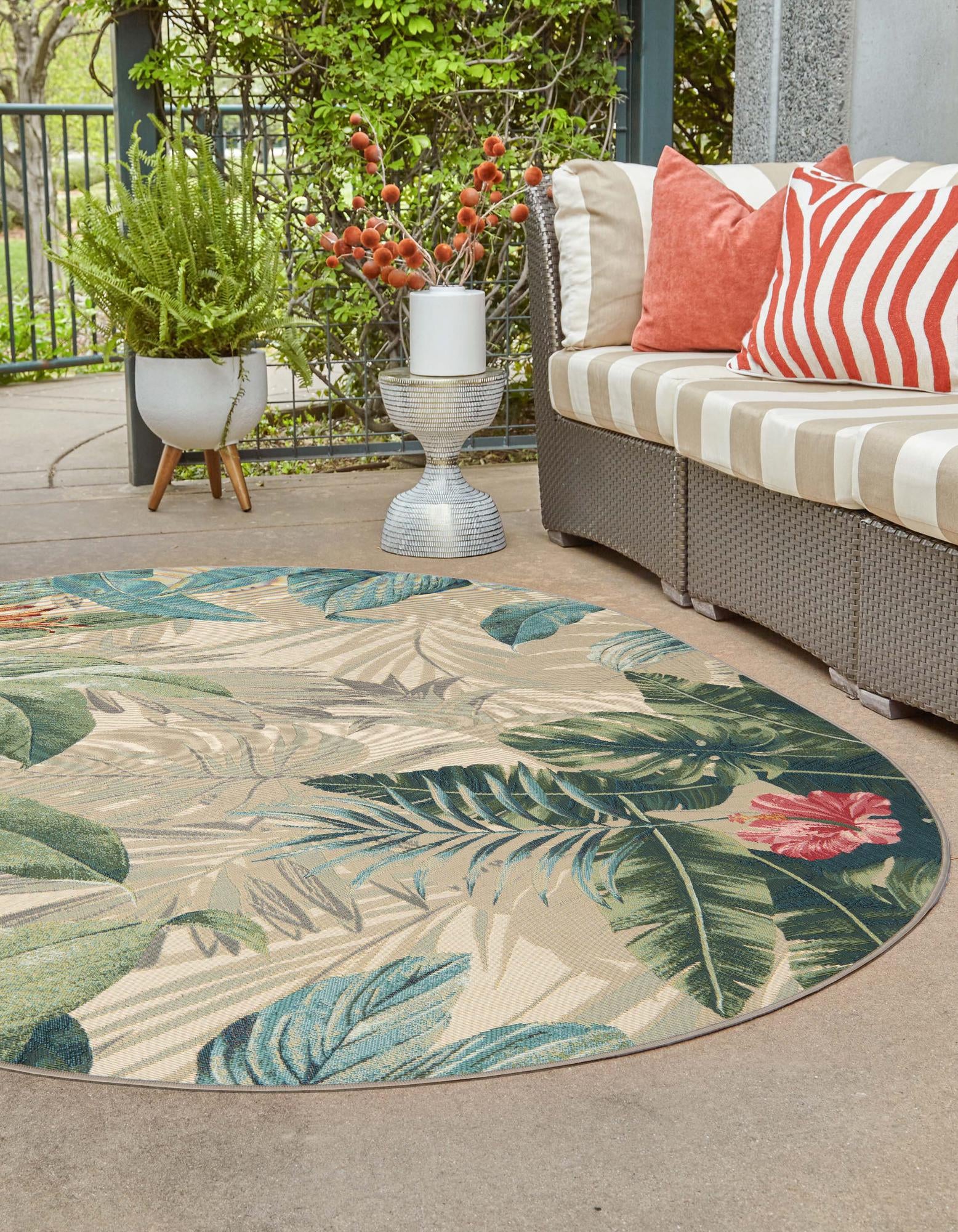 Multicolor 5' 3 x 8' Botanical Indoor / Outdoor Oval Rug | Rugs.com