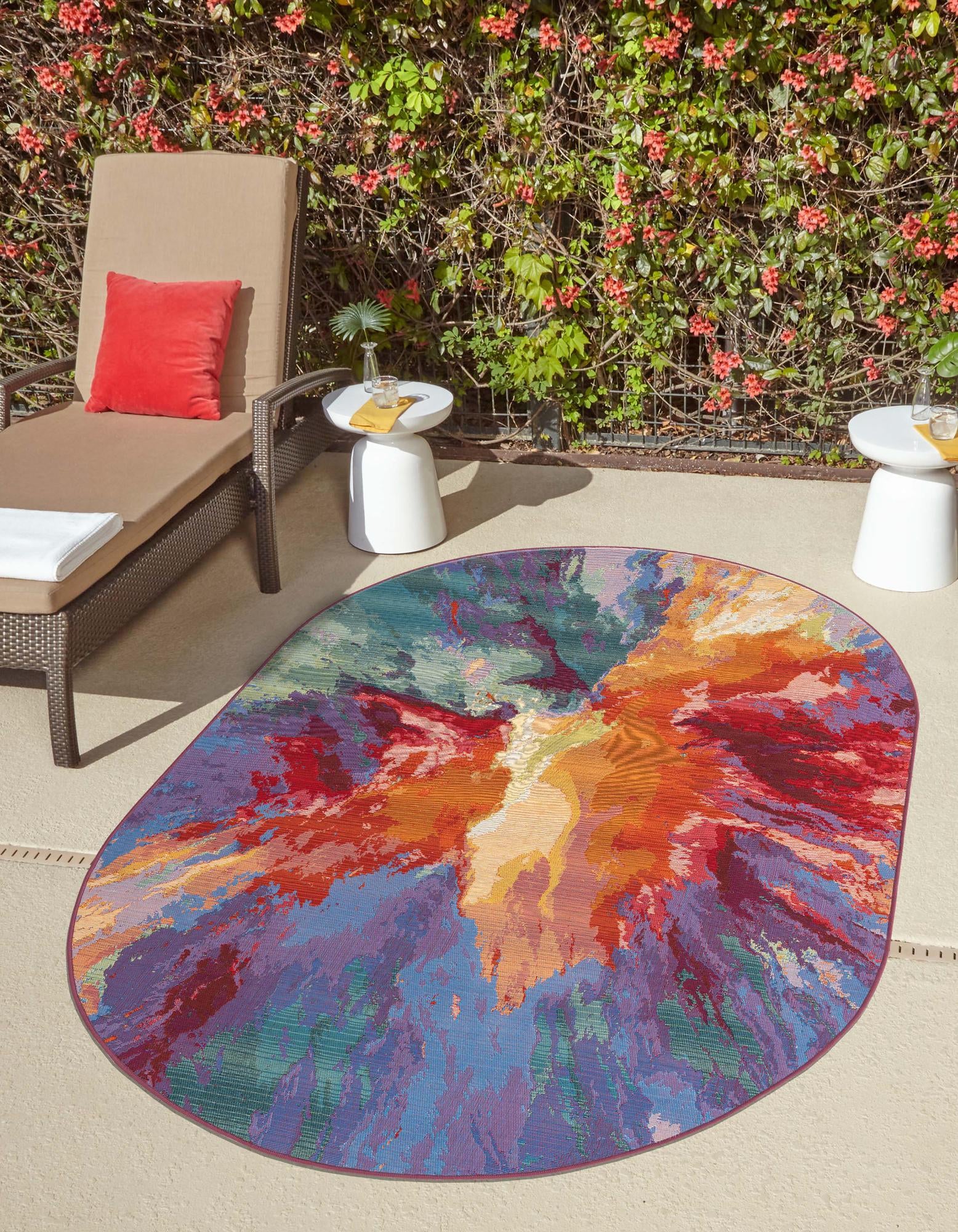 Multicolor 2' 2 x 3' Modern Indoor / Outdoor Oval Rug | Rugs.com