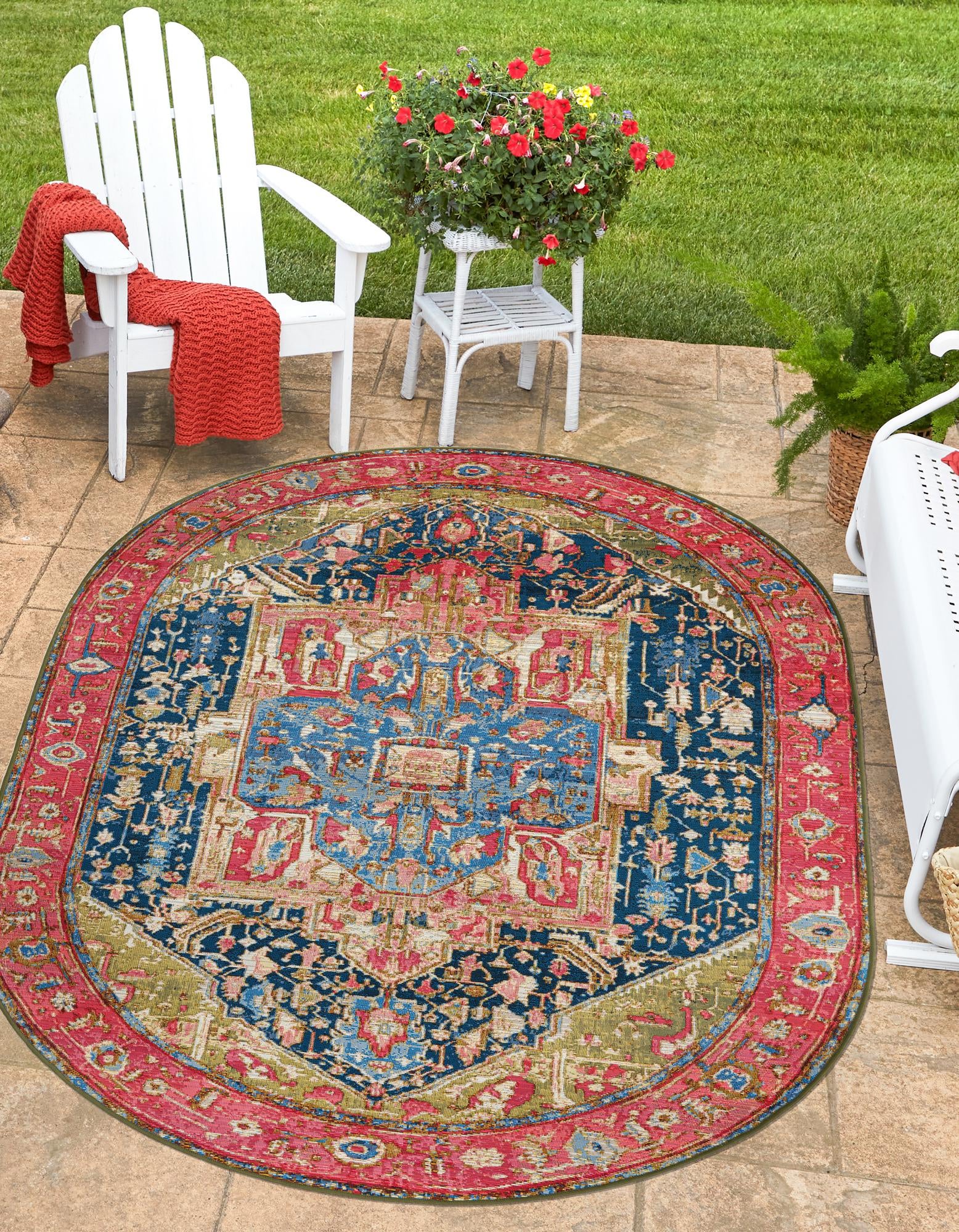 Multicolor 4' x 6' Traditional Indoor / Outdoor Oval Rug | Rugs.com