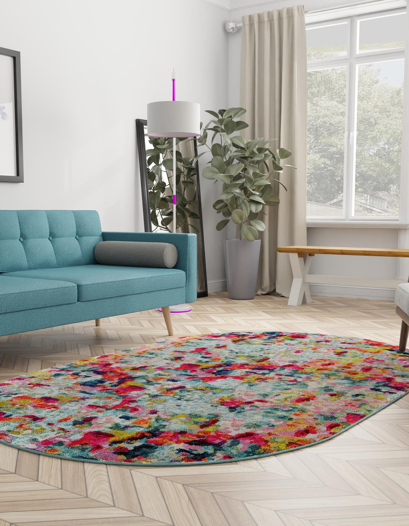 Multicolor 5' 3 x 8' Theia Oval Rug | Rugs.com