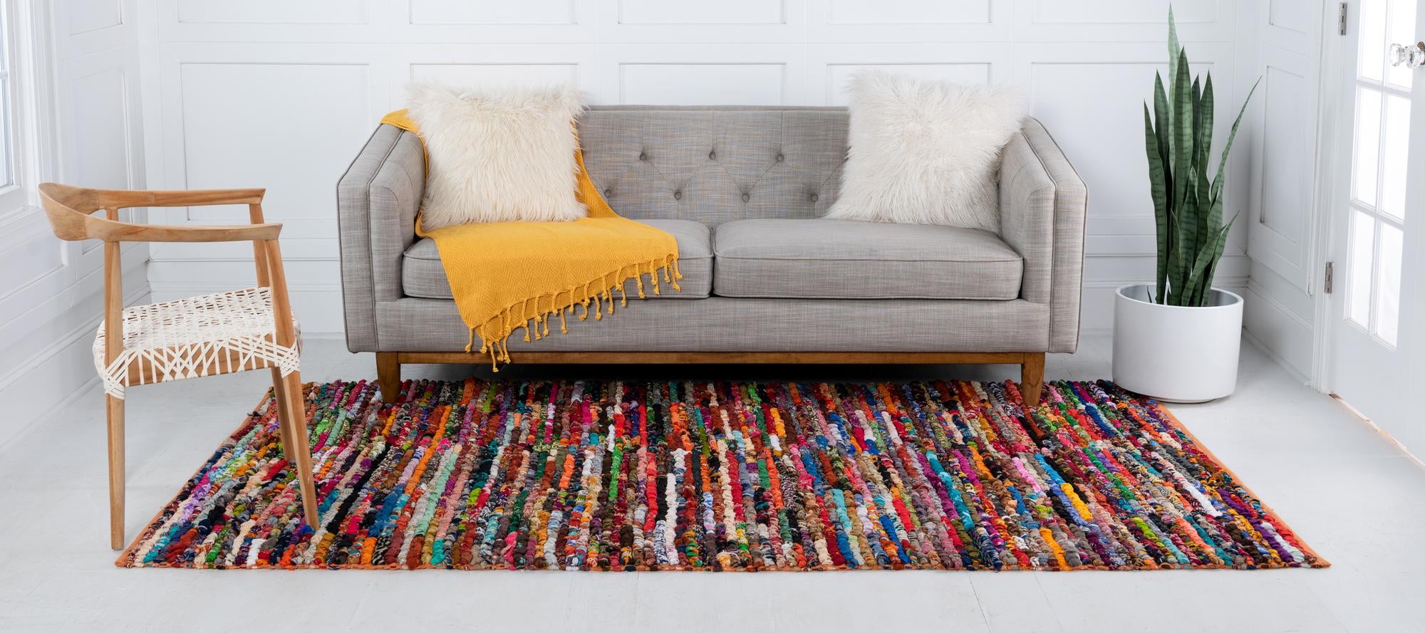 Multicolor 2' x 3' 1 Hand Braided Chindi Rug | Rugs.com