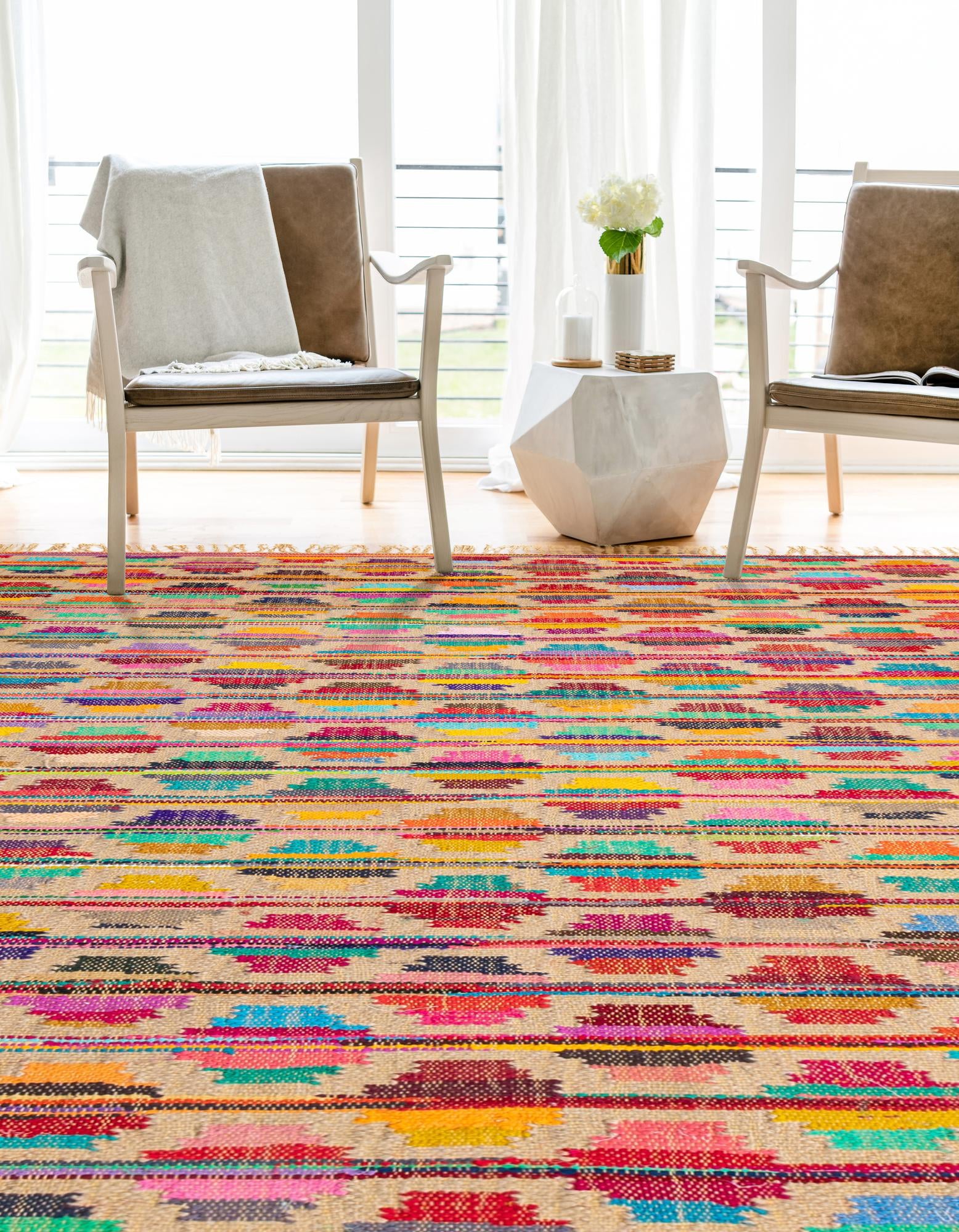 Multicolor 5' 1 x 8' Hand Woven Chindi Trellis Rug | Rugs.com
