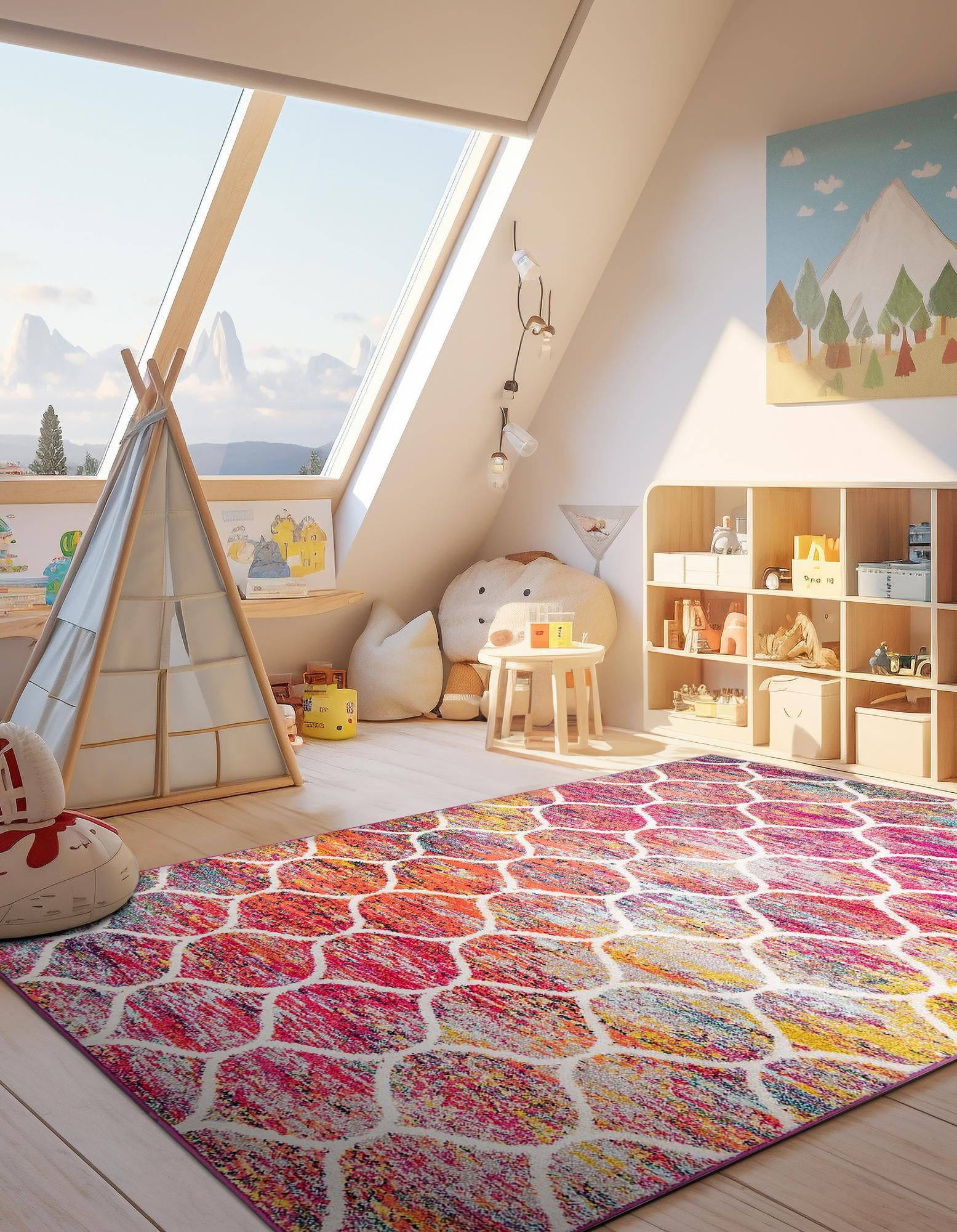 Multicolor 4' x 6' Lattice Frieze Rug | Rugs.com