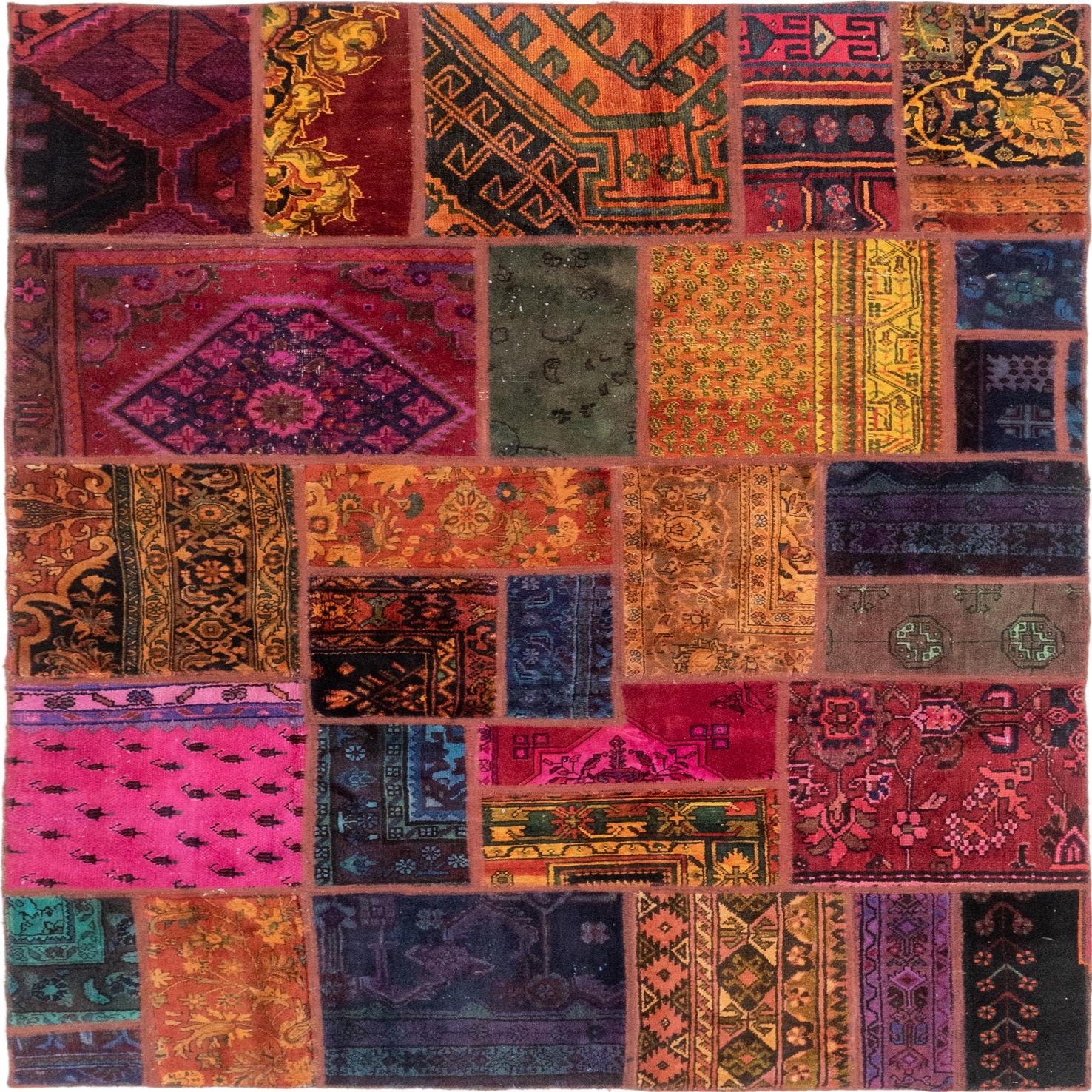 Multicolor 5' 7 x 7' 8 Hand Knotted Patchwork Persian Wool Rug | Rugs.com