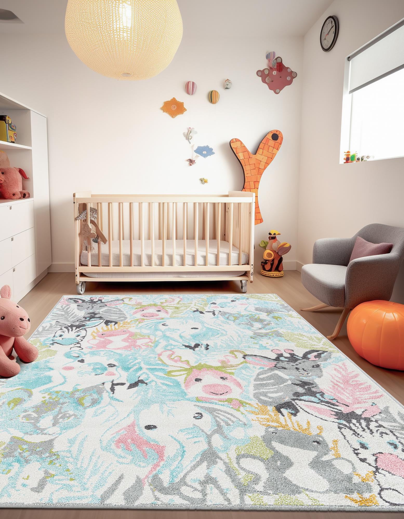 Multicolor 5' 3 x 8' Animals Whimsy Kids Rug | Rugs.com