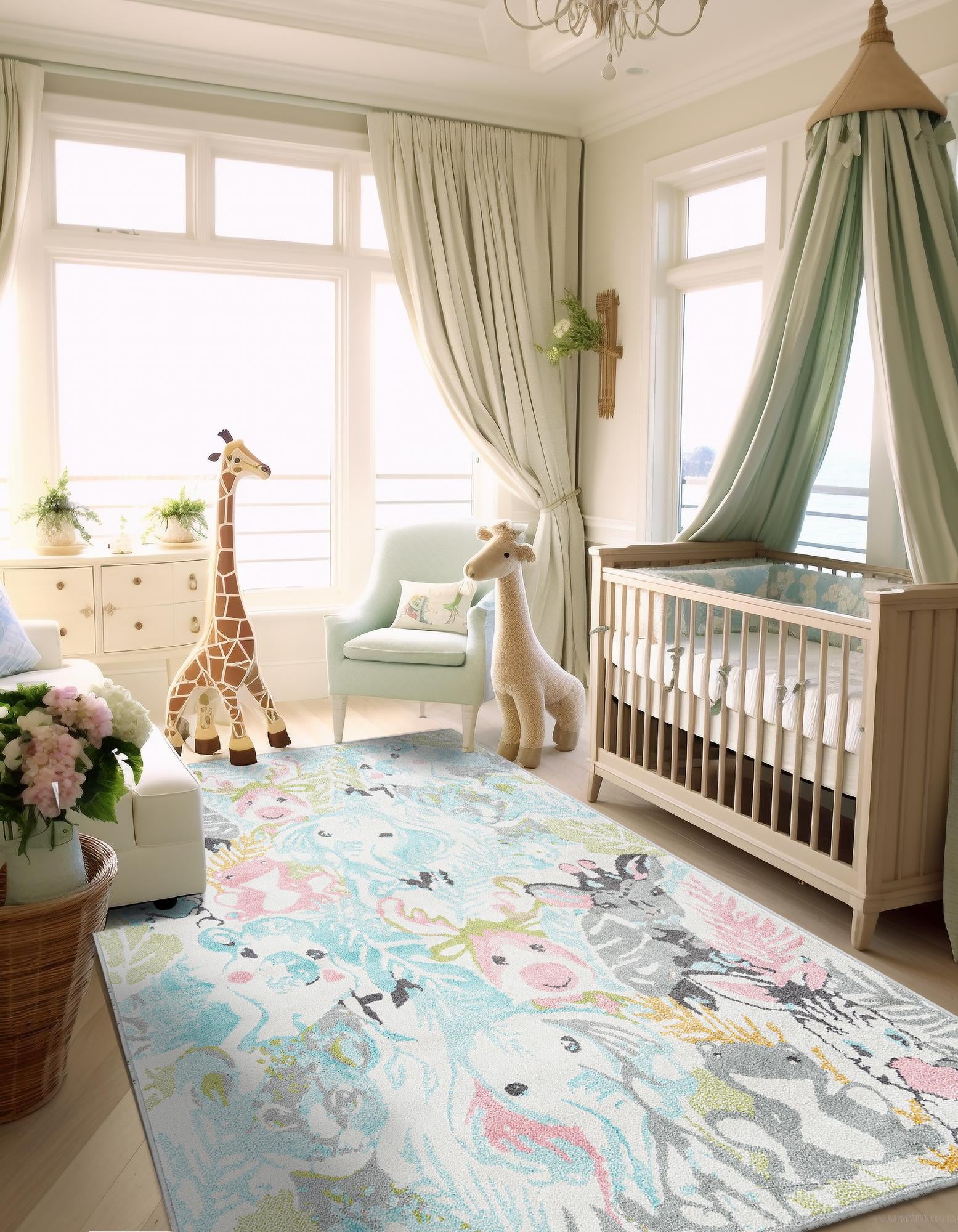 Multicolor 5' 3 x 8' Animals Whimsy Kids Rug | Rugs.com