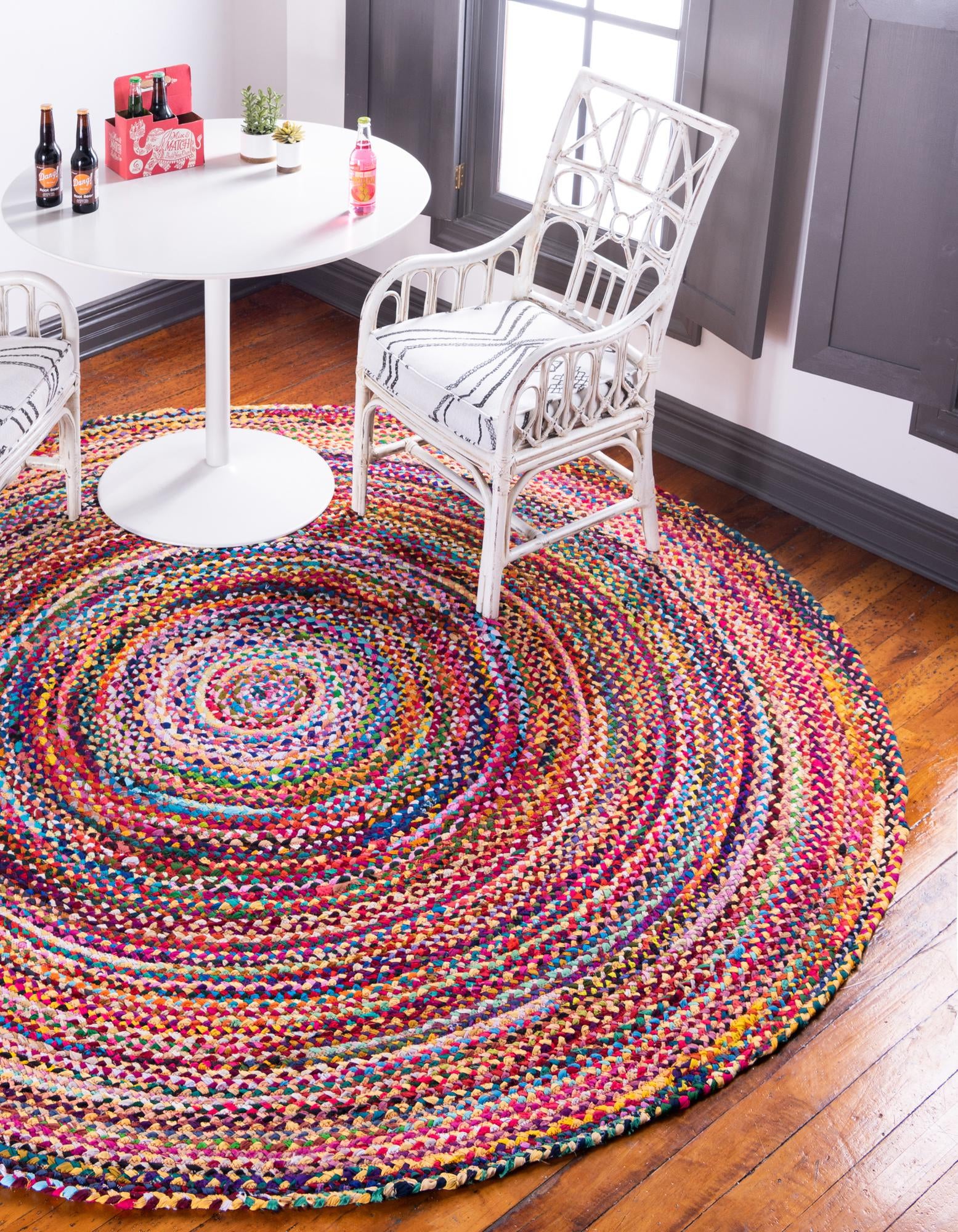 Multicolor 8' x 8' Hand Braided Chindi Round Rug | Rugs.com