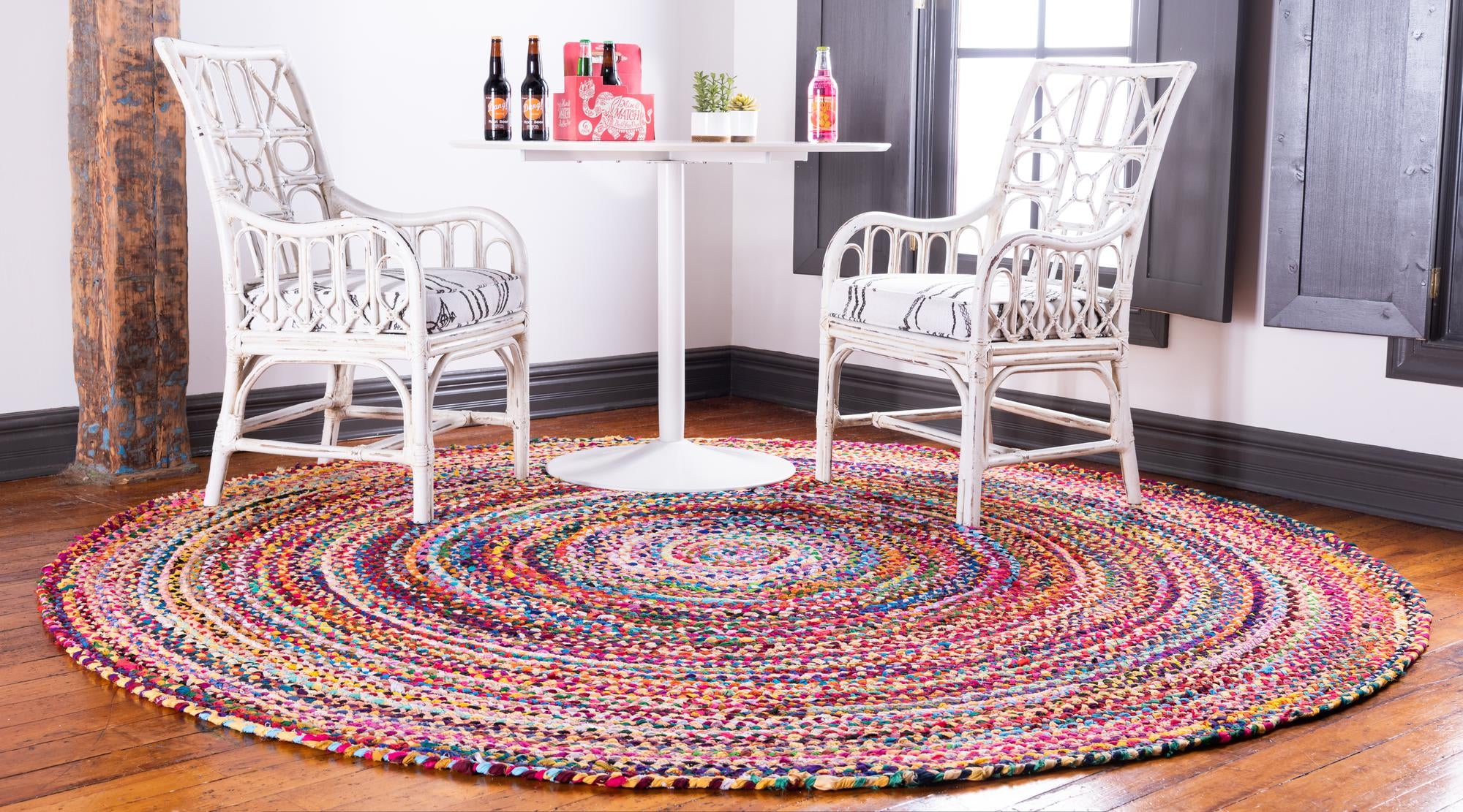 Multicolor 8' x 8' Hand Braided Chindi Round Rug | Rugs.com