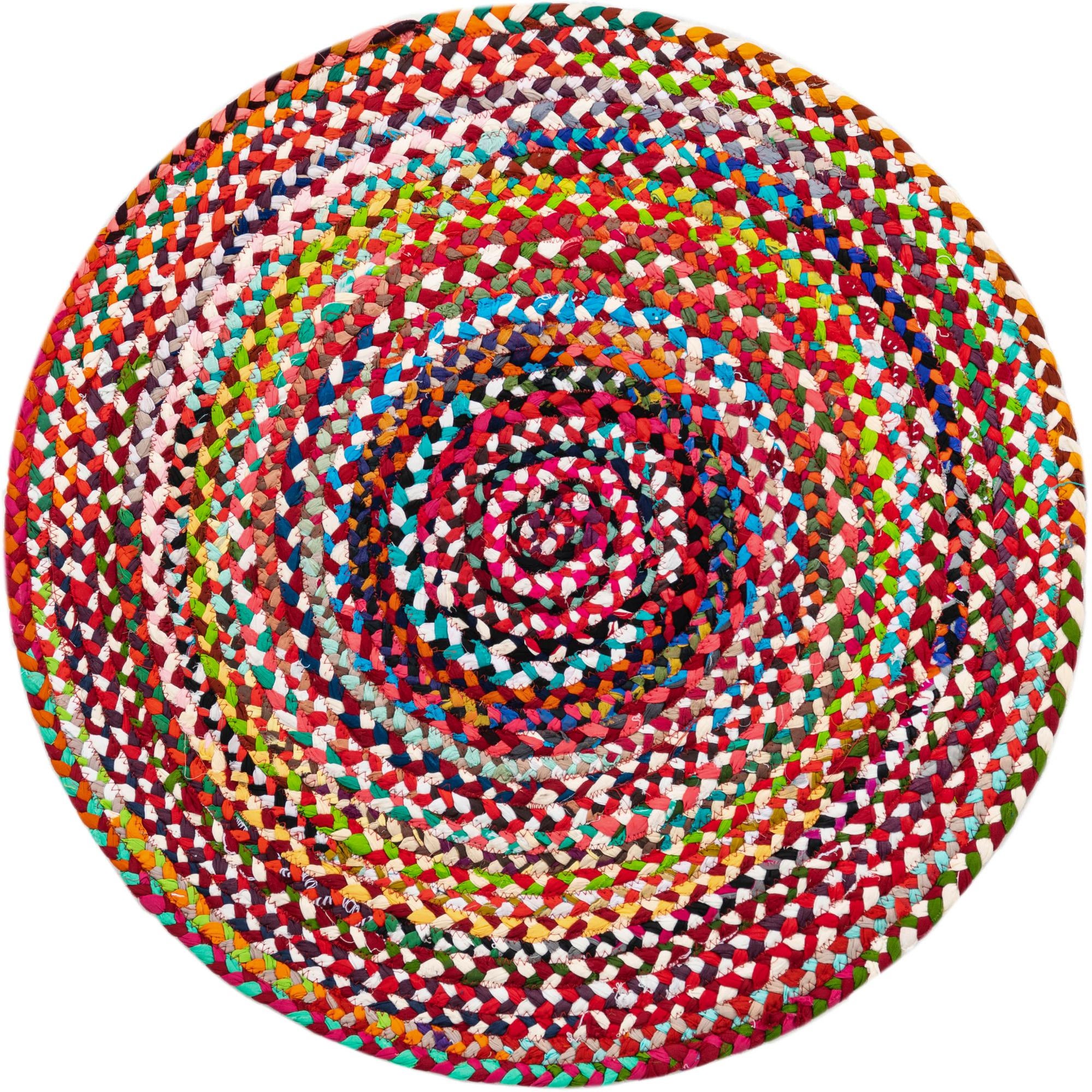 Multicolor 3' 3 x 3' 3 Hand Braided Chindi Round Rug | Rugs.com