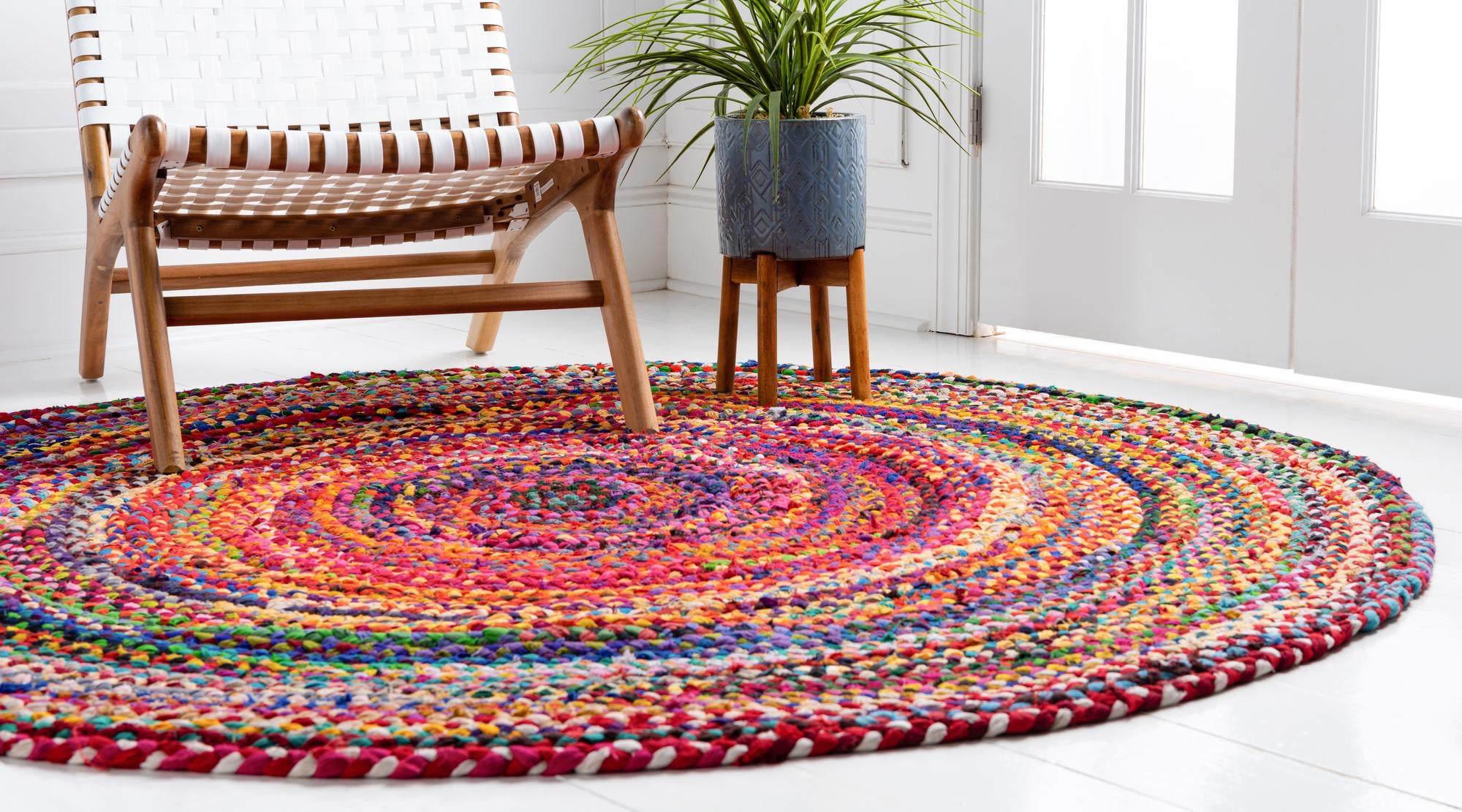 Multicolor 6' 1 x 6' 1 Hand Braided Chindi Round Rug | Rugs.com