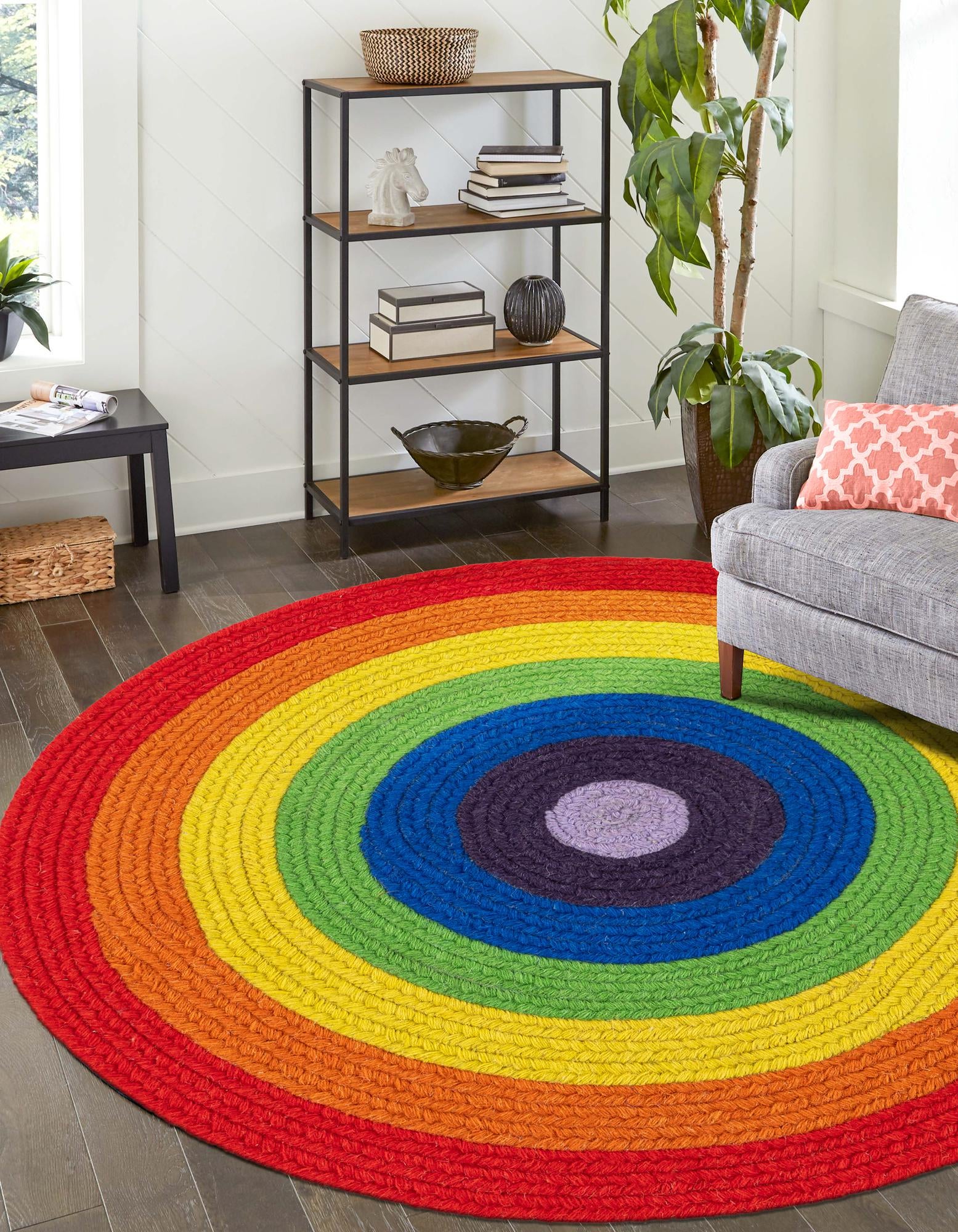 Multicolor 4' 1 x 4' 1 Hand Hand Braided Rainbow Wool Round Rug | Rugs.com