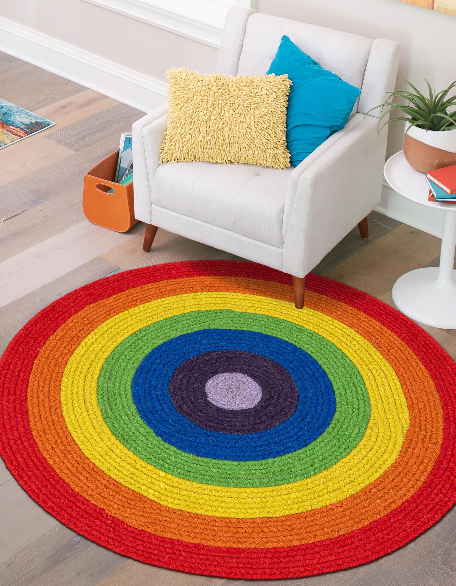 Multicolor 4' 1 x 4' 1 Hand Hand Braided Rainbow Wool Round Rug | Rugs.com