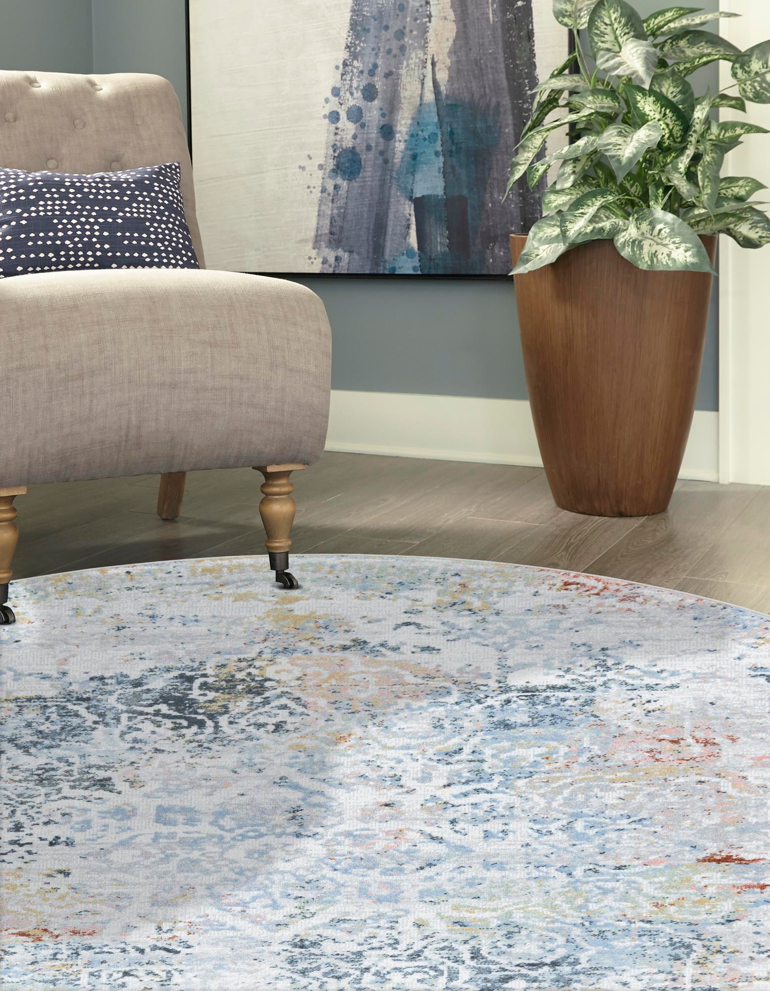 Multicolor 5' 3 x 5' 3 Kamala Washable Round Rug | Rugs.com