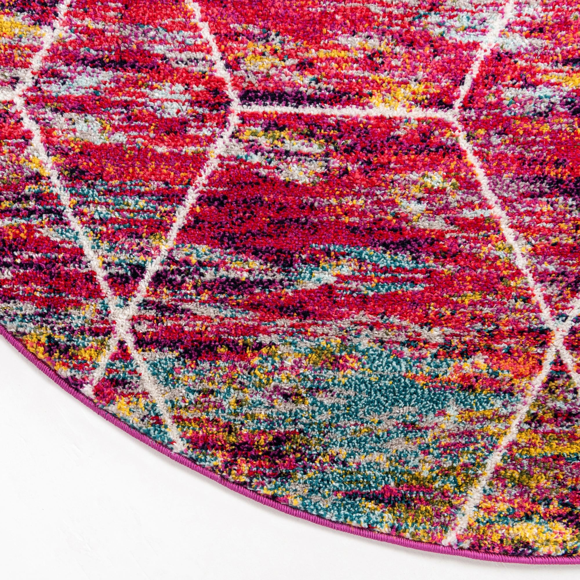 Multicolor 5' x 5' Lattice Frieze Round Rug | Rugs.com