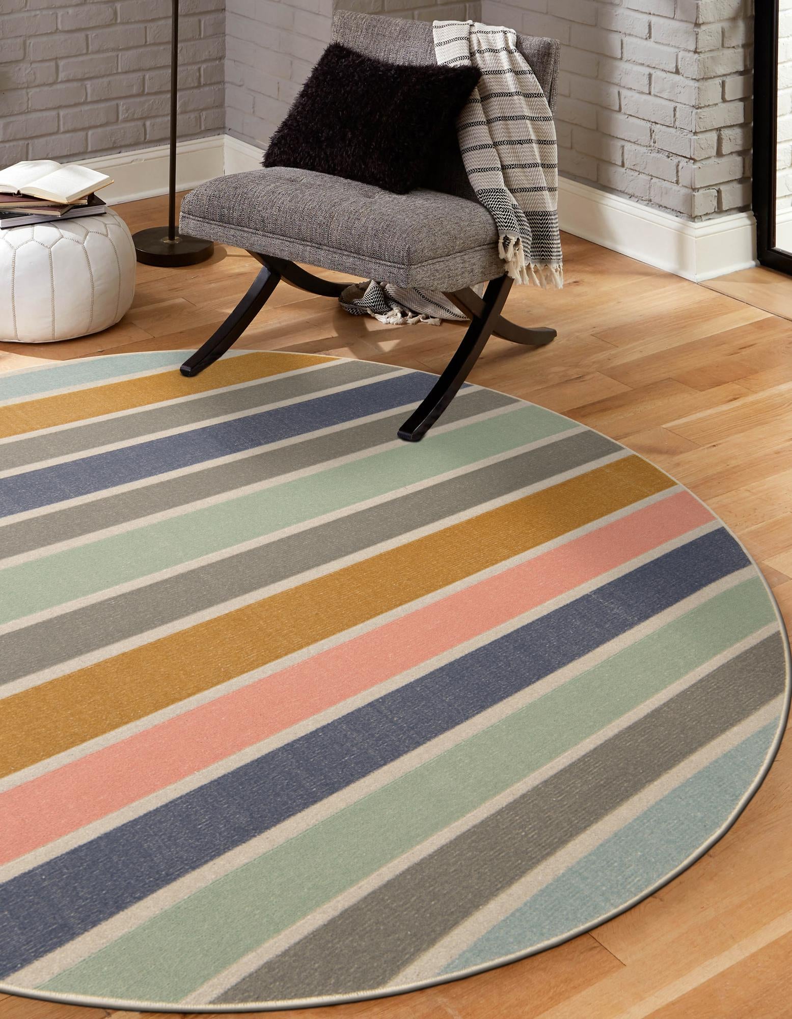 Multicolor 7' x 7' Lotus Round Rug | Rugs.com