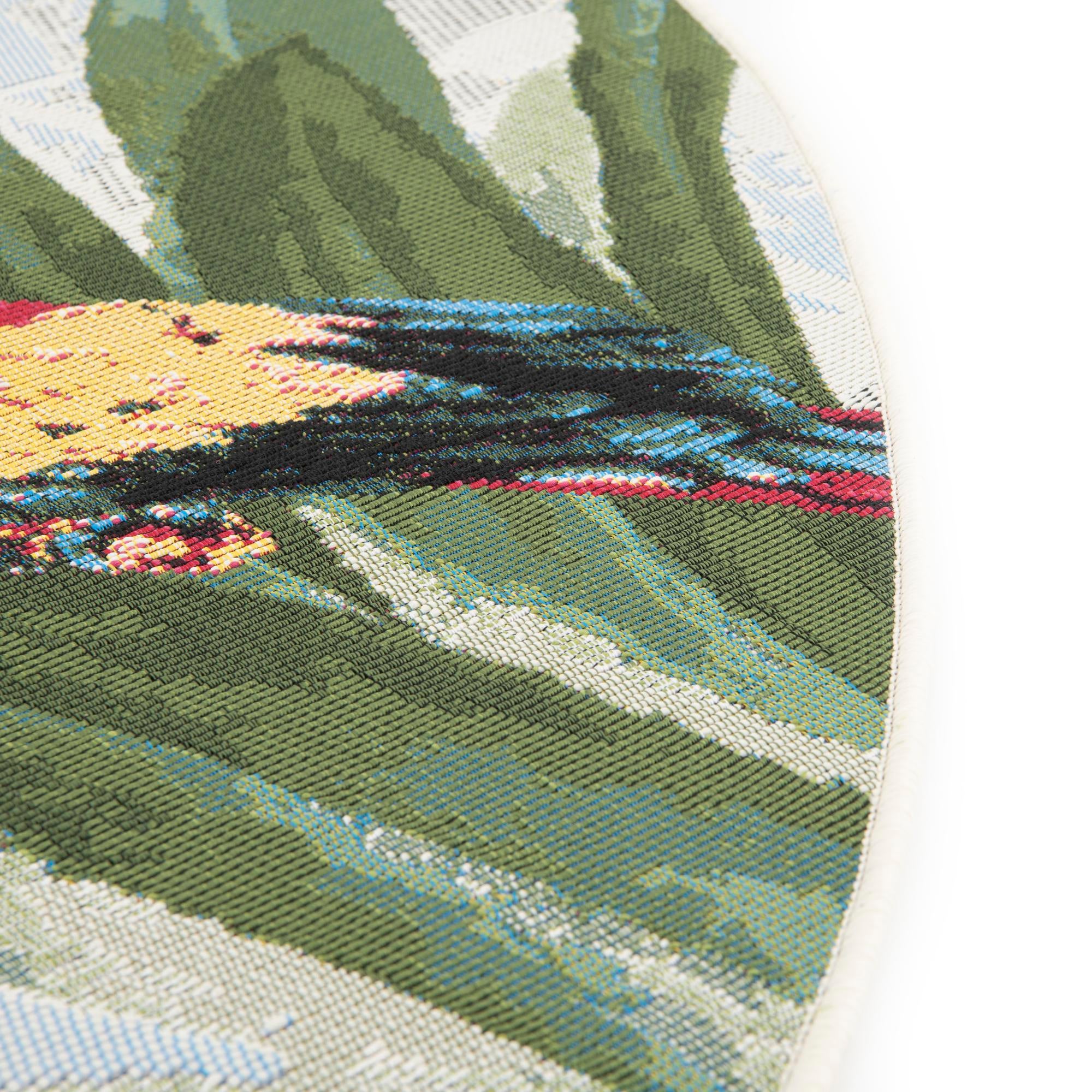 Multicolor 4' x 4' Botanical Indoor / Outdoor Round Rug | Rugs.com