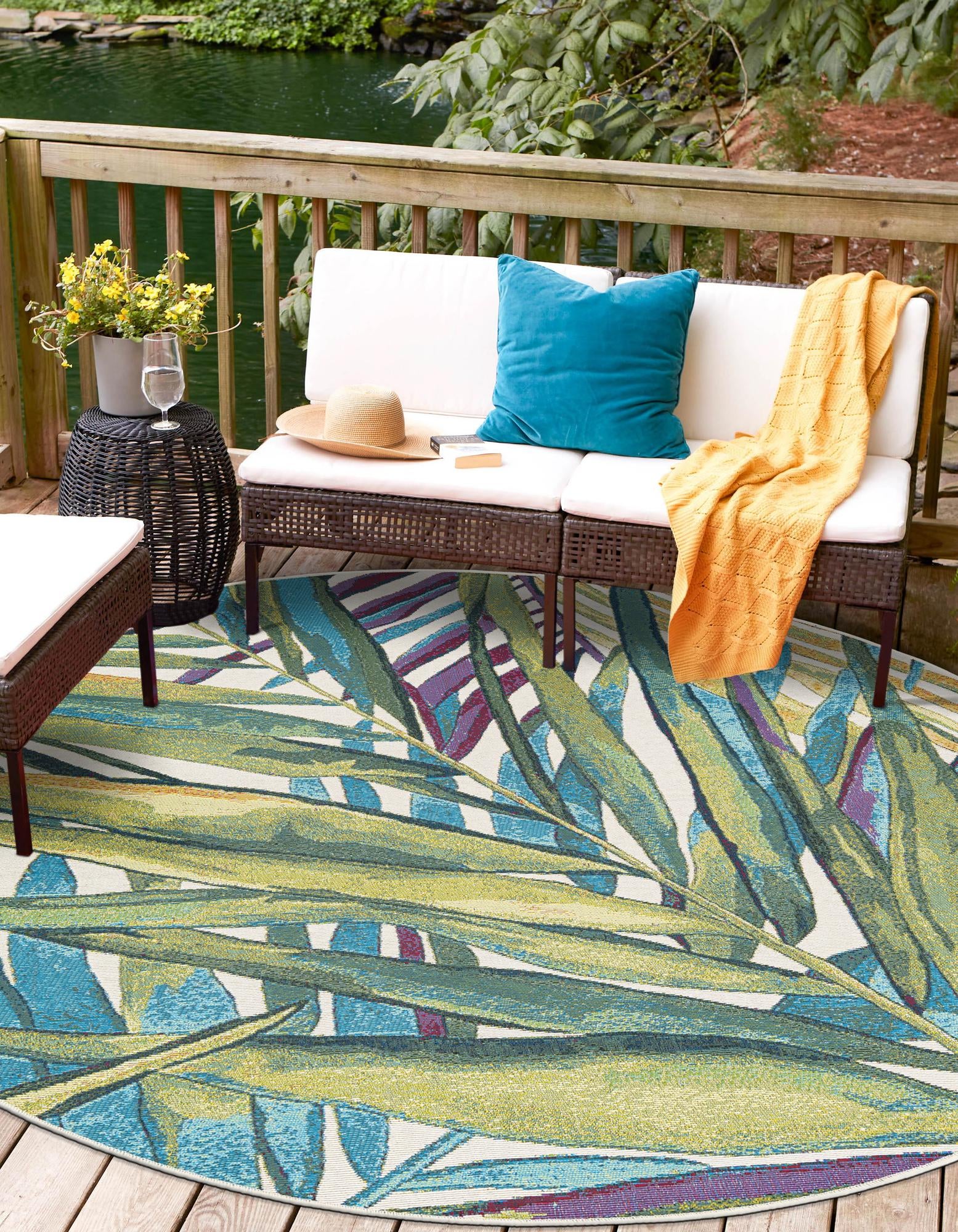 Multicolor 10' x 10' Botanical Indoor / Outdoor Round Rug | Rugs.com