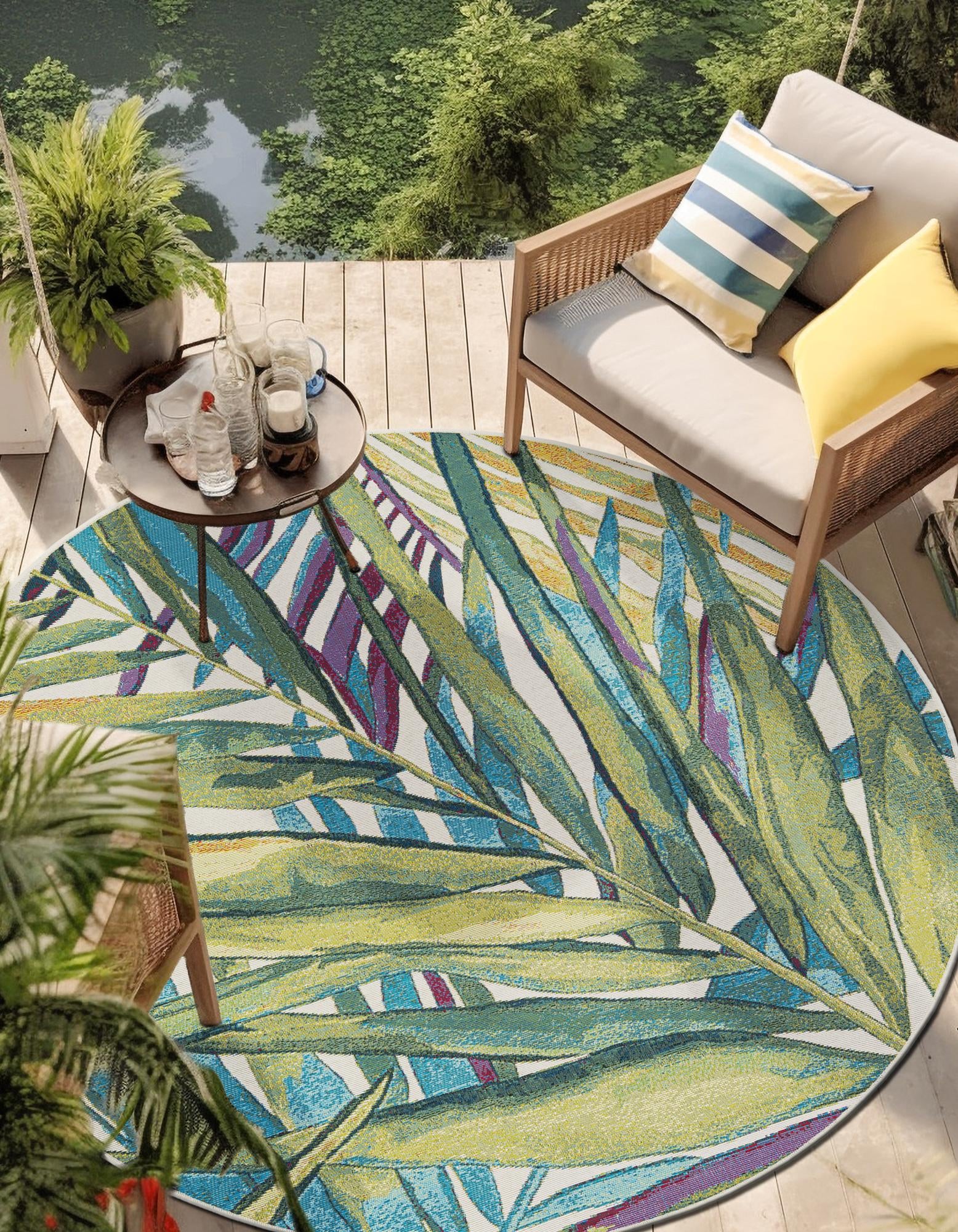 Multicolor 10' x 10' Botanical Indoor / Outdoor Round Rug | Rugs.com