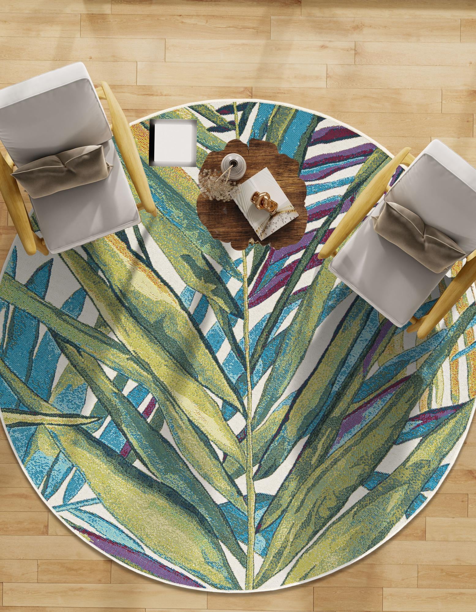 Multicolor 10' x 10' Botanical Indoor / Outdoor Round Rug | Rugs.com