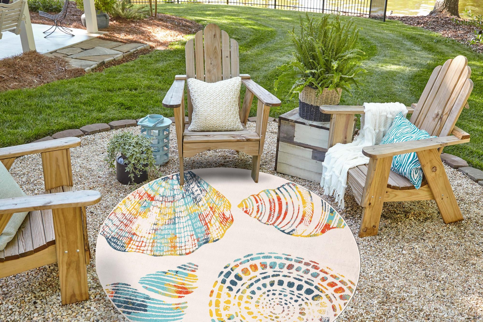 Multicolor 4' x 4' Coastal Indoor / Outdoor Round Rug | Rugs.com