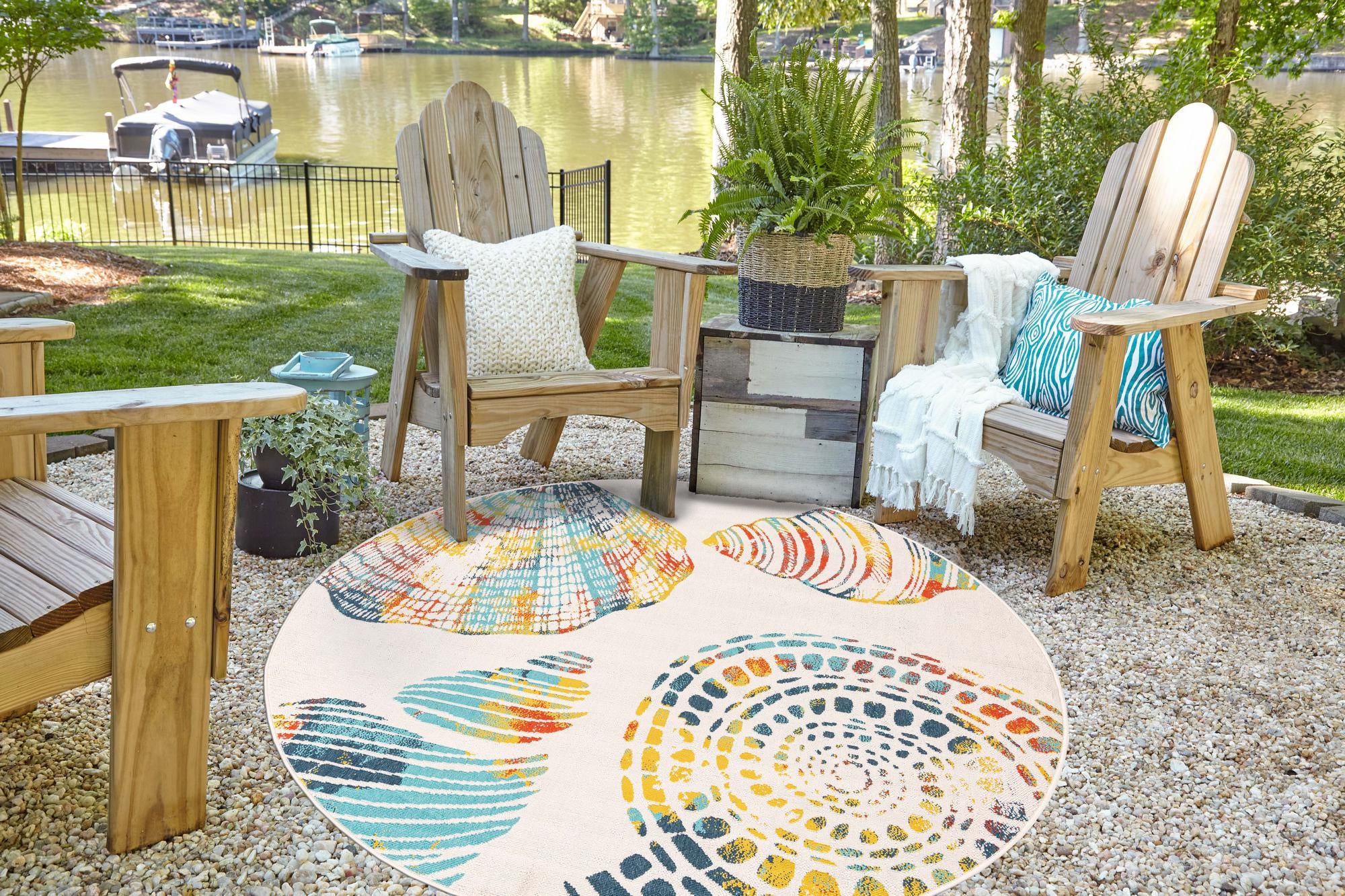 Multicolor 4' x 4' Coastal Indoor / Outdoor Round Rug | Rugs.com