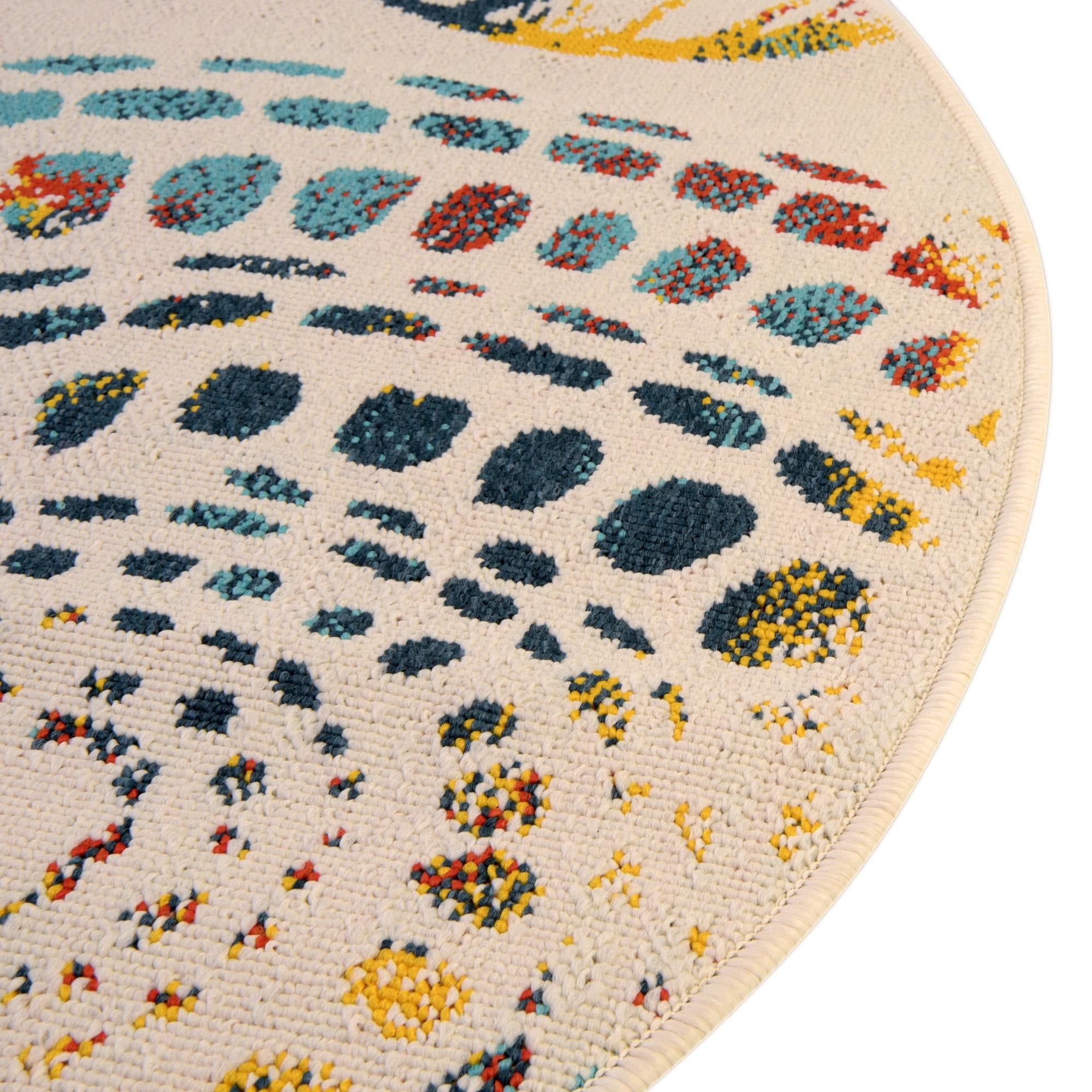 Multicolor 4' x 4' Coastal Indoor / Outdoor Round Rug | Rugs.com