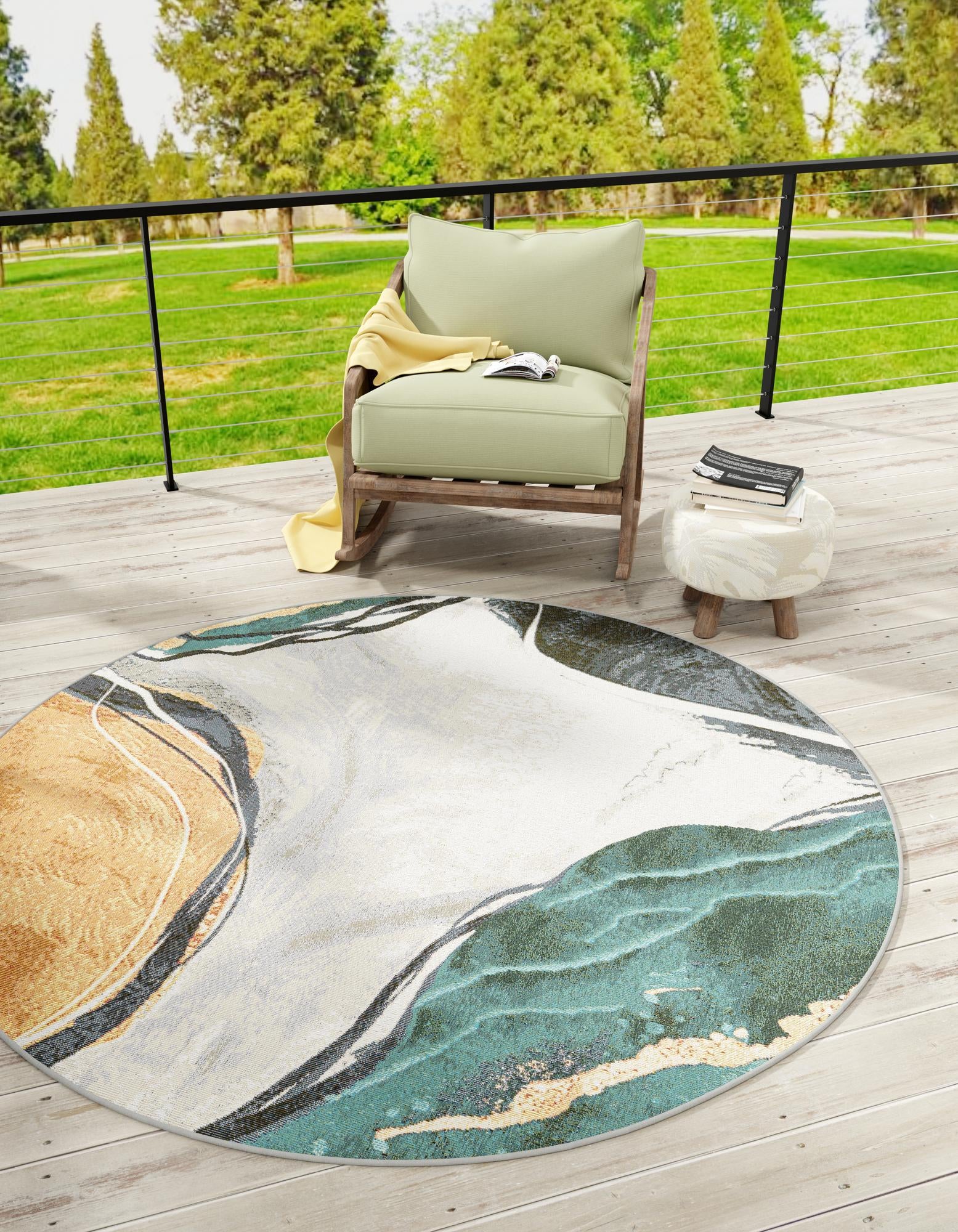 Multicolor 10' x 10' Modern Indoor / Outdoor Round Rug | Rugs.com