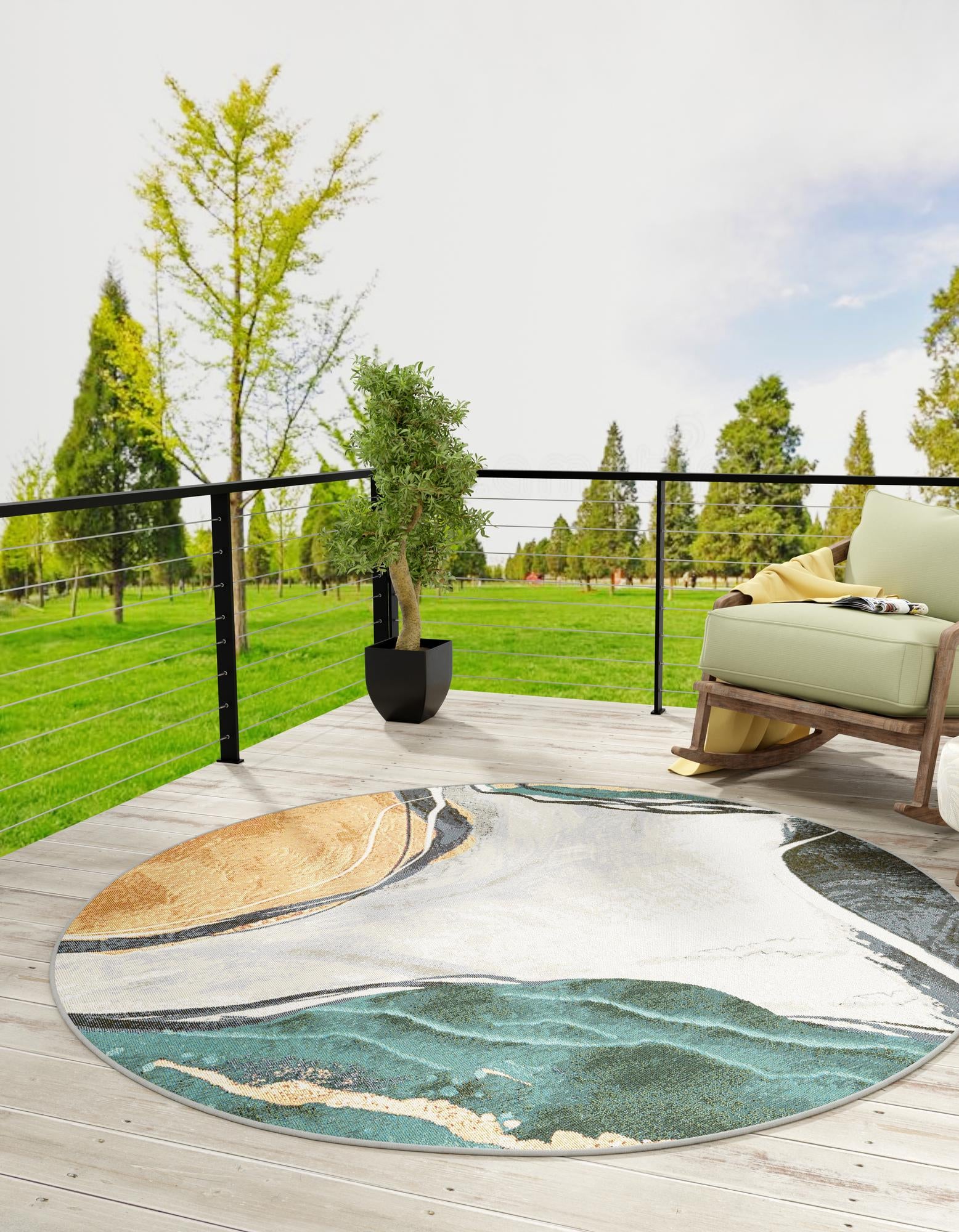 Multicolor 10' x 10' Modern Indoor / Outdoor Round Rug | Rugs.com