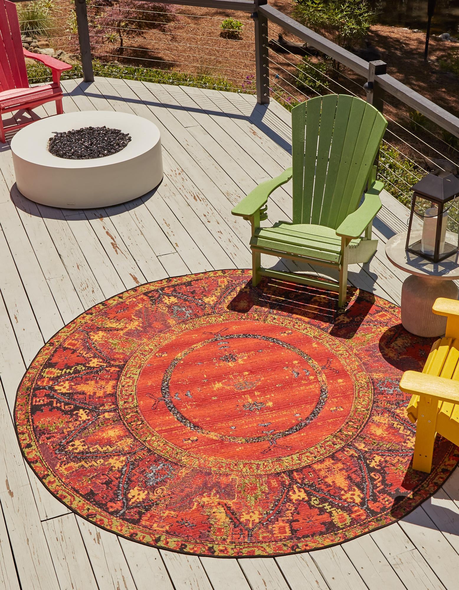 Multicolor 7' 10 x 7' 10 Tribal Indoor / Outdoor Round Rug | Rugs.com