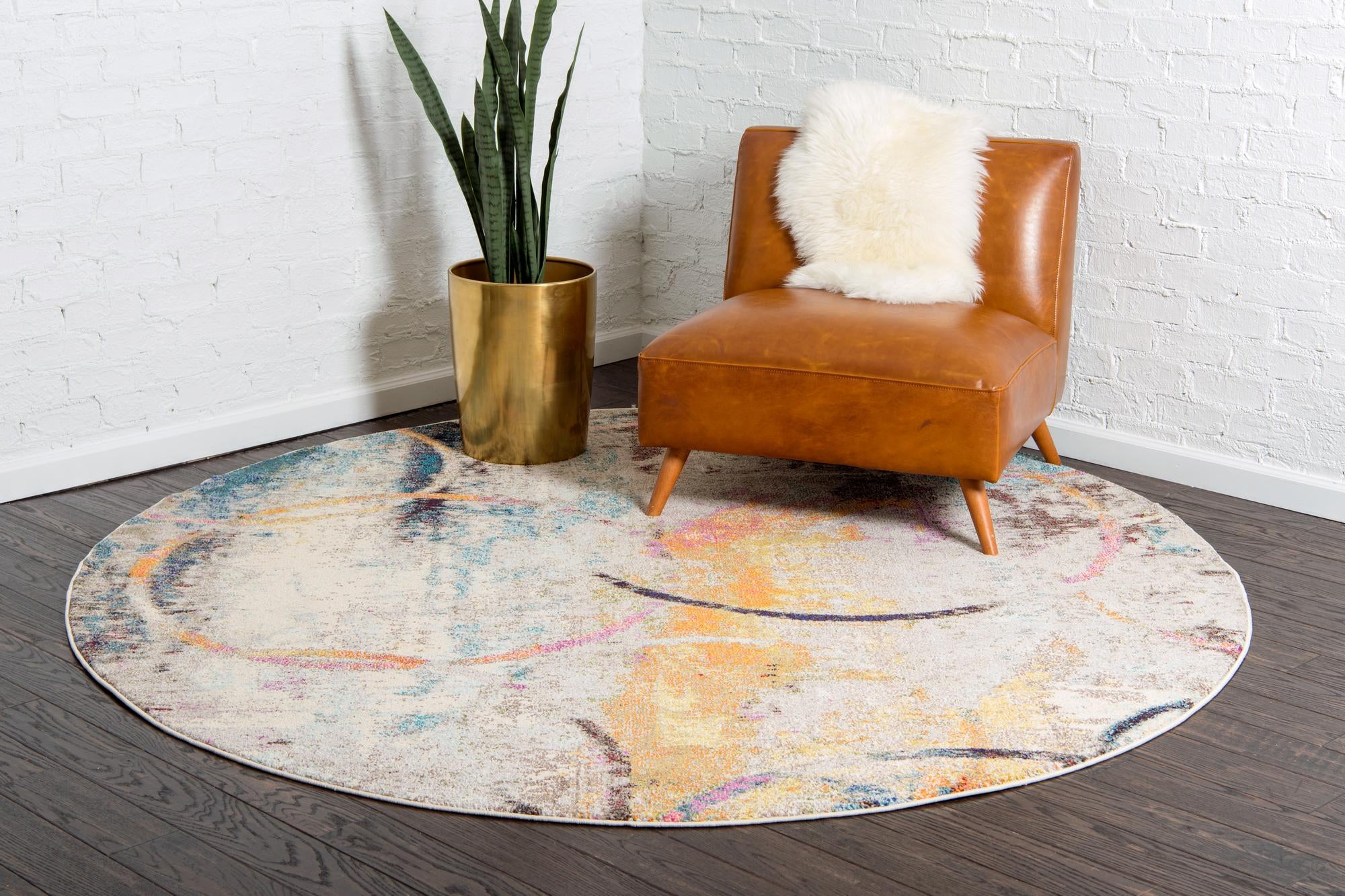 Multicolor 8' x 8' Theia Round Rug | Rugs.com