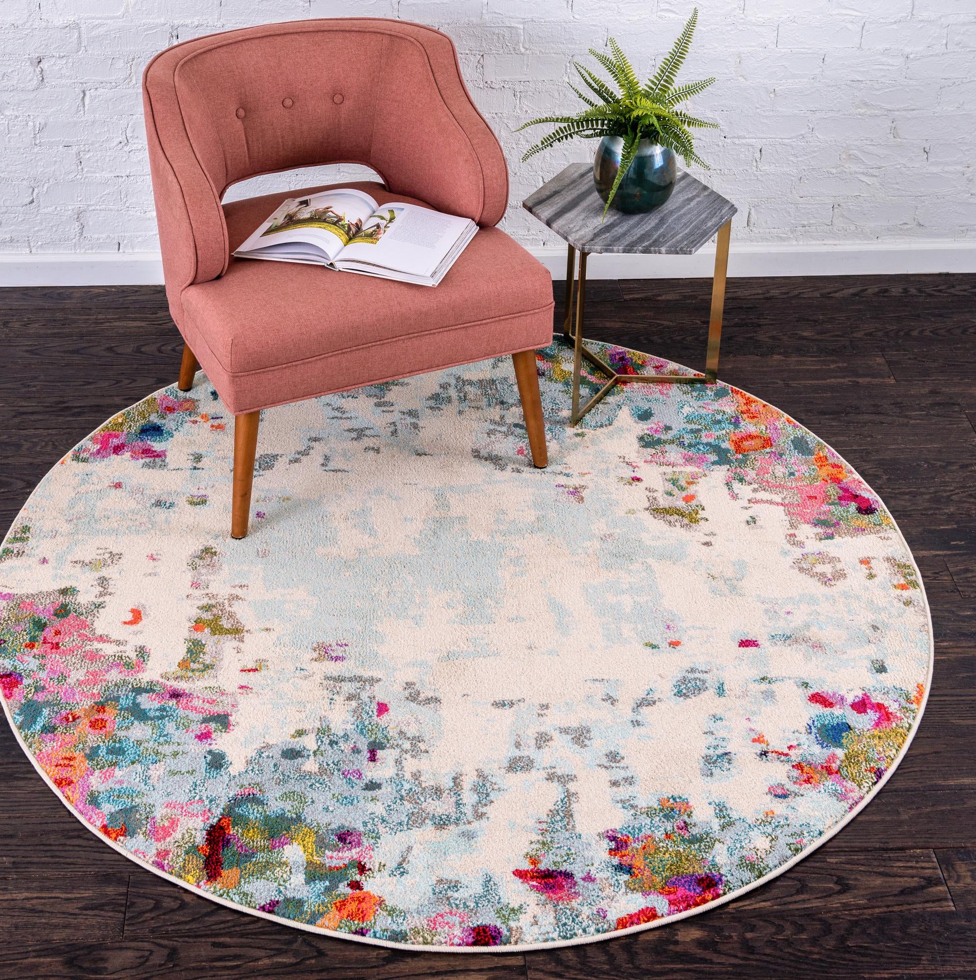 Multicolor 5' x 5' Theia Round Rug | Rugs.com