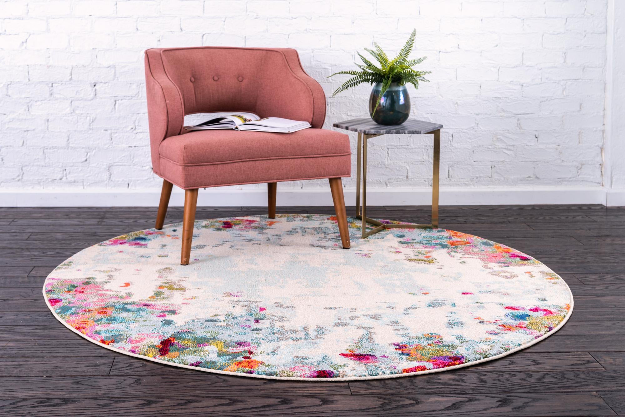 Multicolor 5' x 5' Theia Round Rug | Rugs.com
