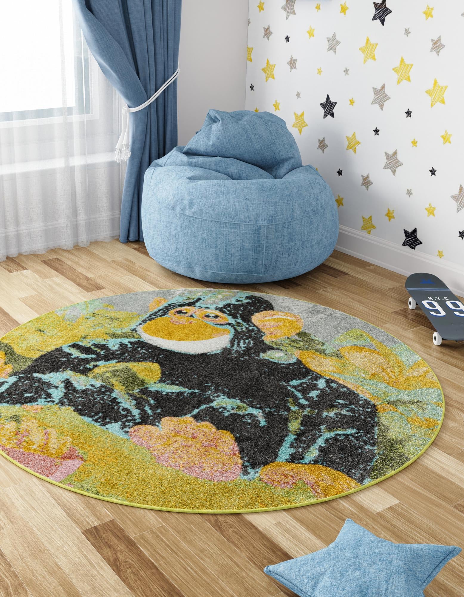 Multicolor 7' 10 x 7' 10 Gorilla Whimsy Kids Round Rug | Rugs.com