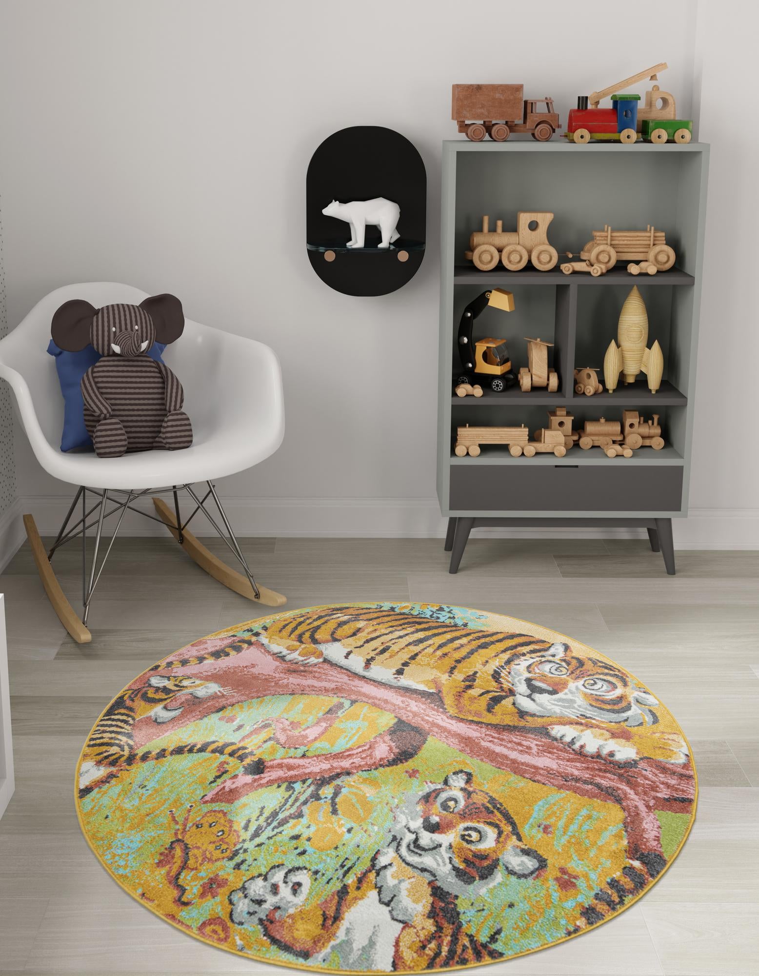 Multicolor 2' 2 x 2' 2 Tiger Whimsy Kids Round Rug | Rugs.com