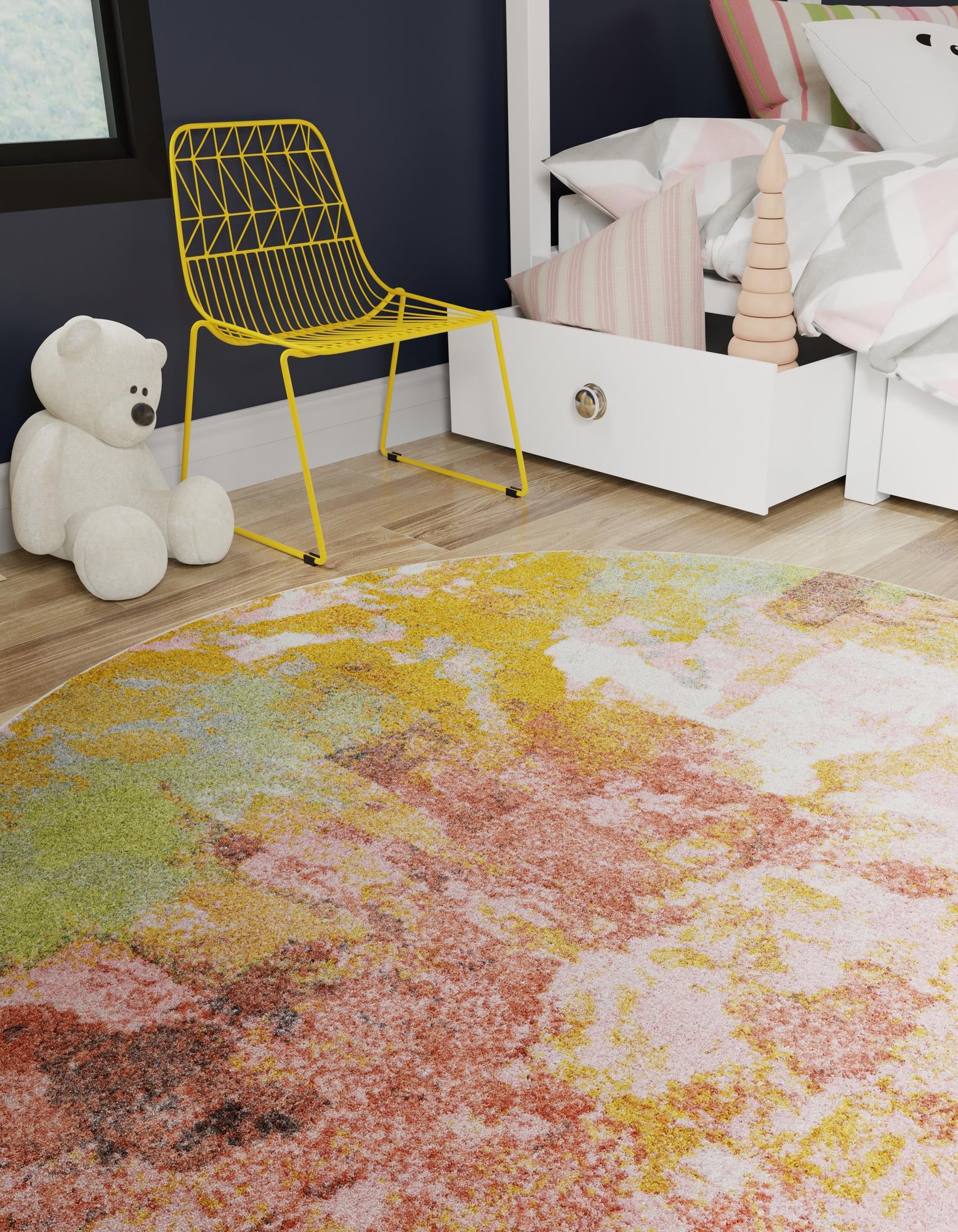 Multicolor 5' 1 x 5' 1 Abstract Whimsy Kids Round Rug | Rugs.com
