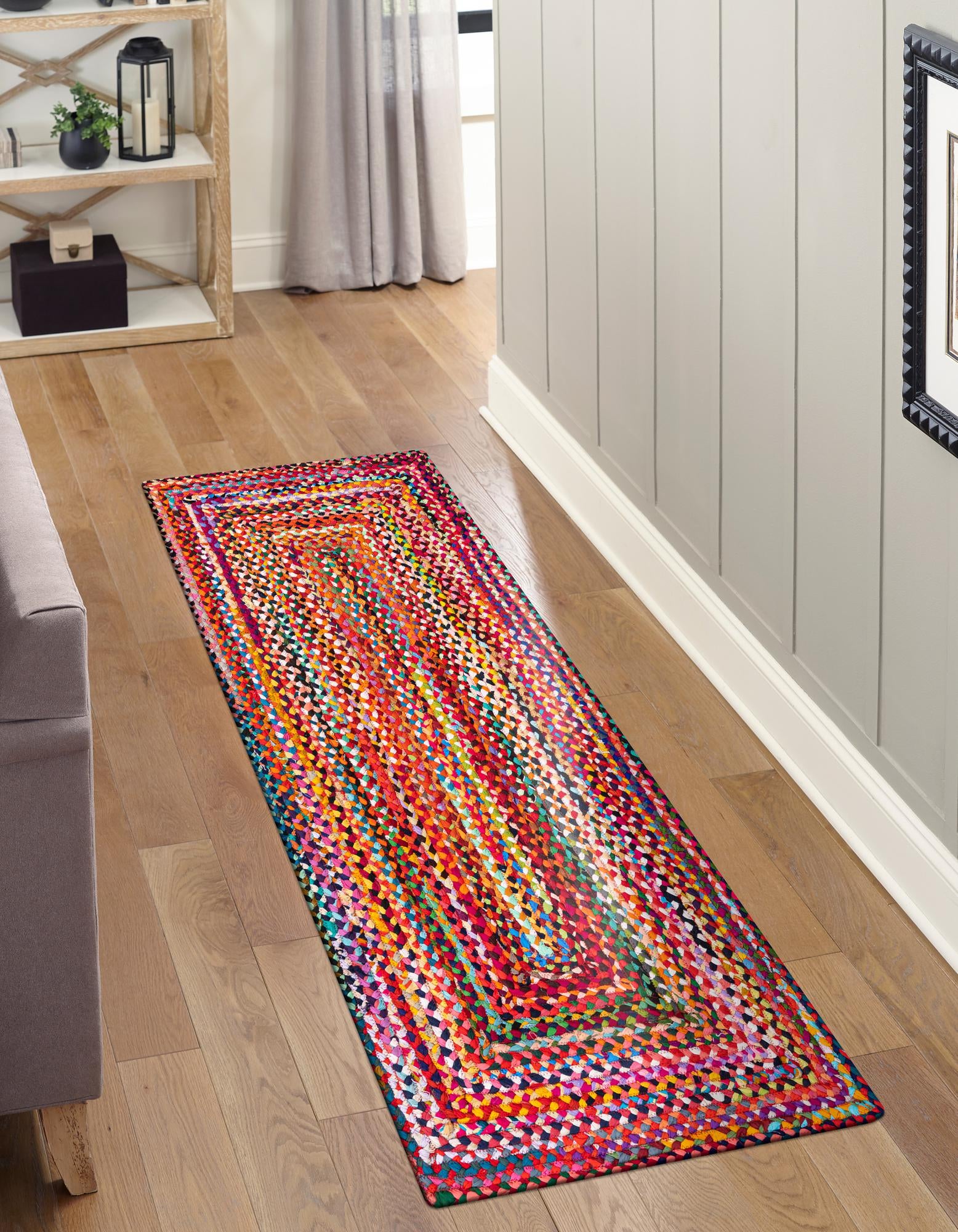 Multicolor 2' 7 x 6' 1 Hand Braided Chindi Runner Rug | Rugs.com
