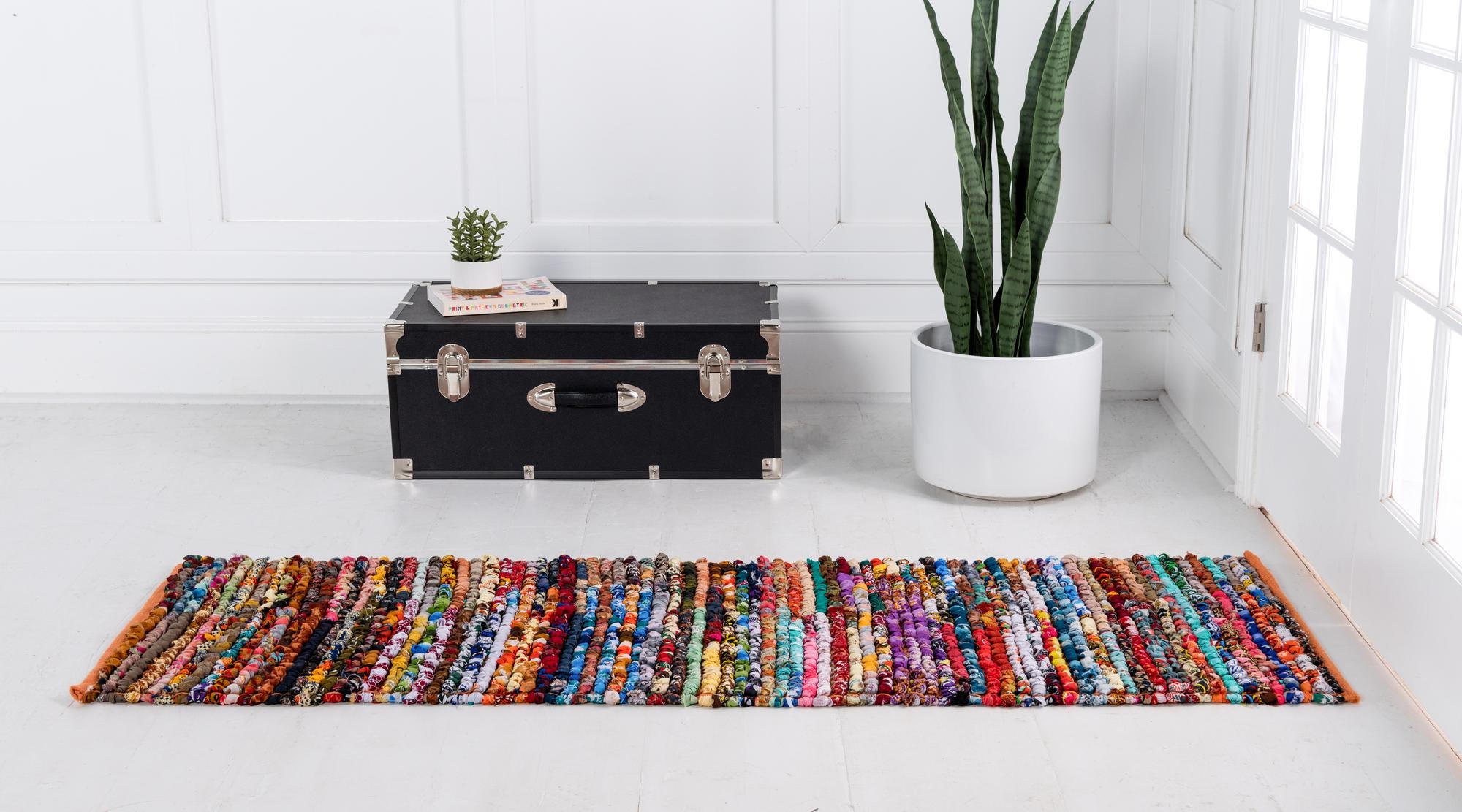 Multicolor 2' 2 x 6' 1 Hand Braided Chindi Runner Rug | Rugs.com