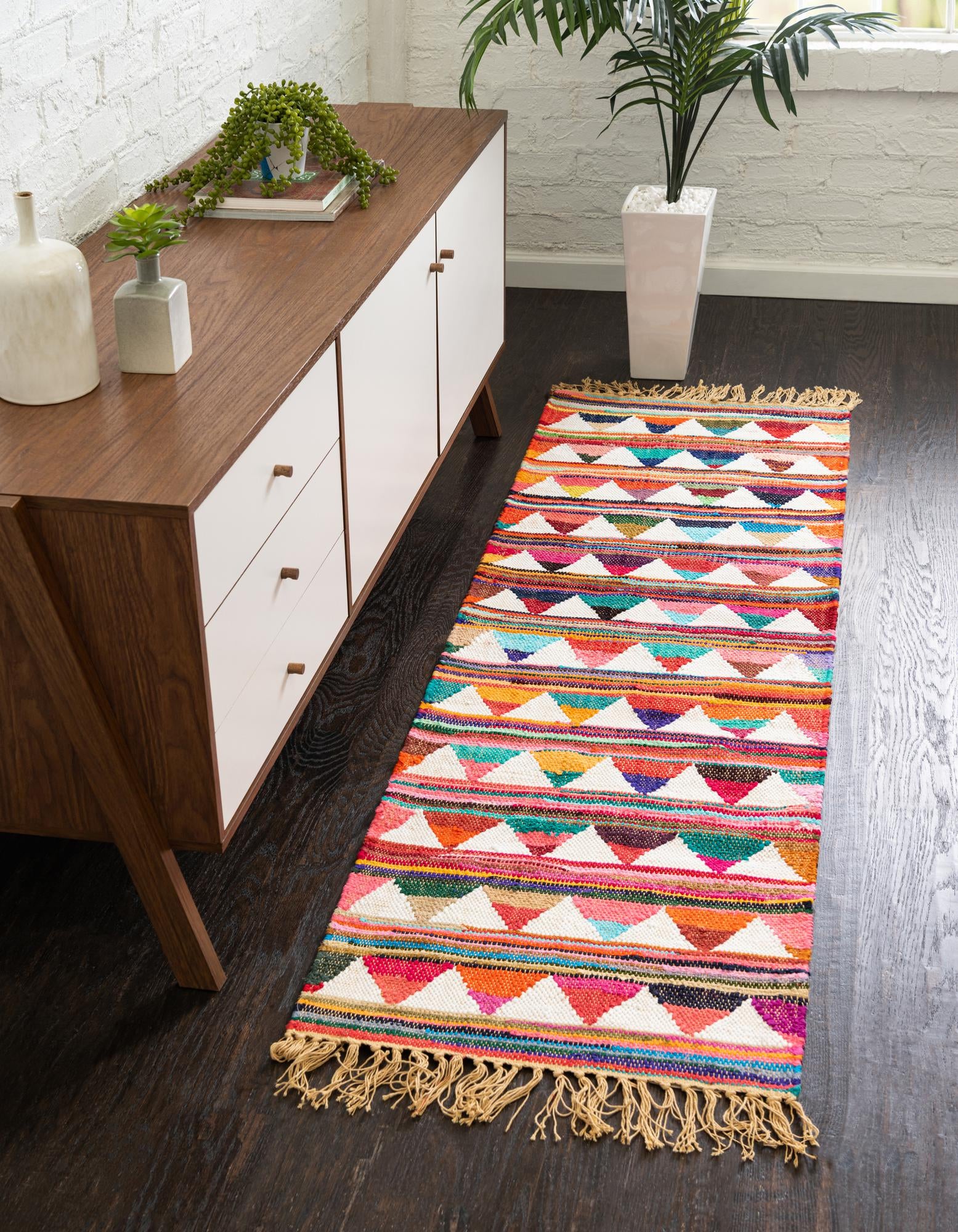 Multicolor 2' 2 x 6' 1 Hand Woven Chindi Trellis Runner Rug | Rugs.com