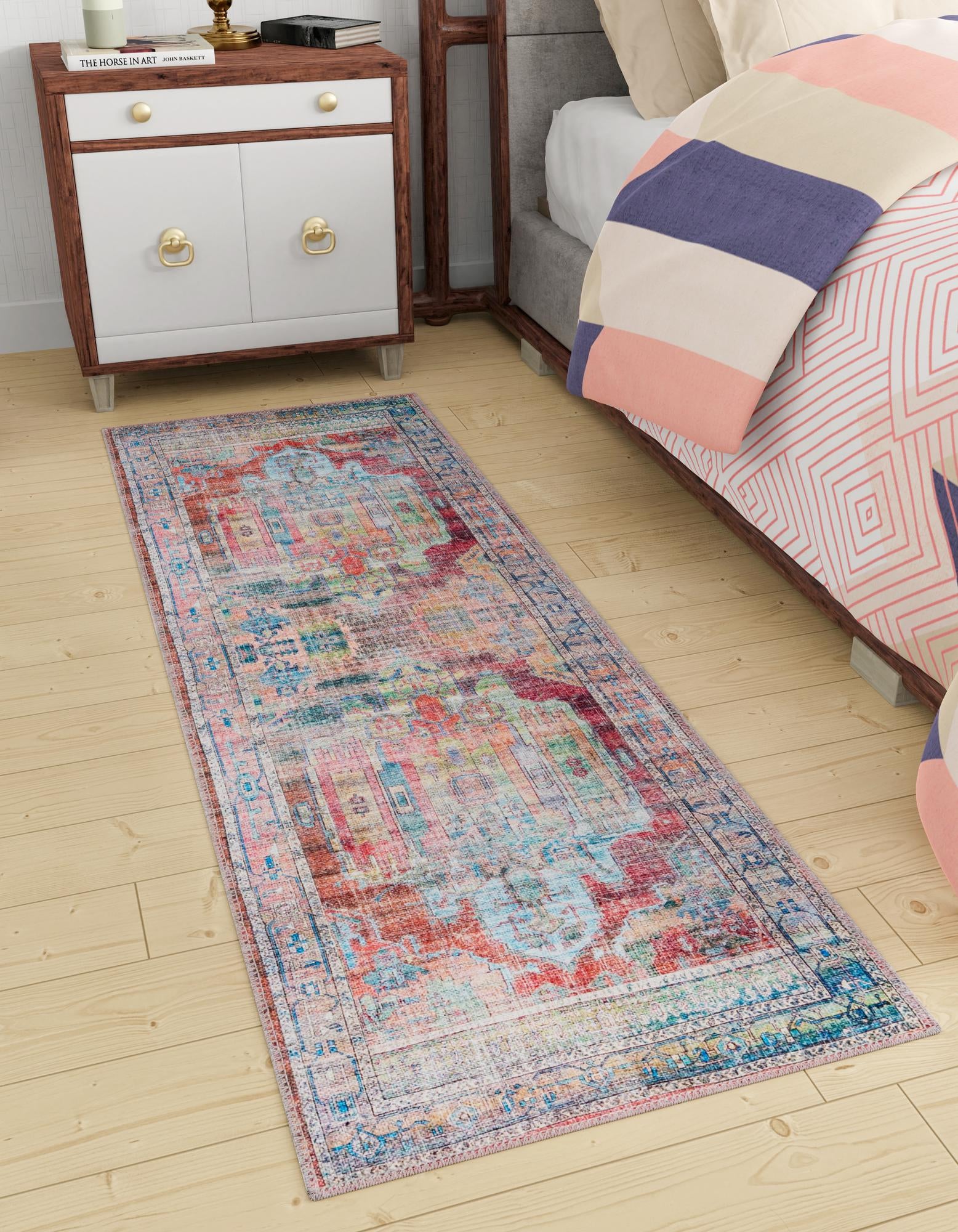 Multicolor 2' x 6' Washable Maahru Runner Rug | Rugs.com