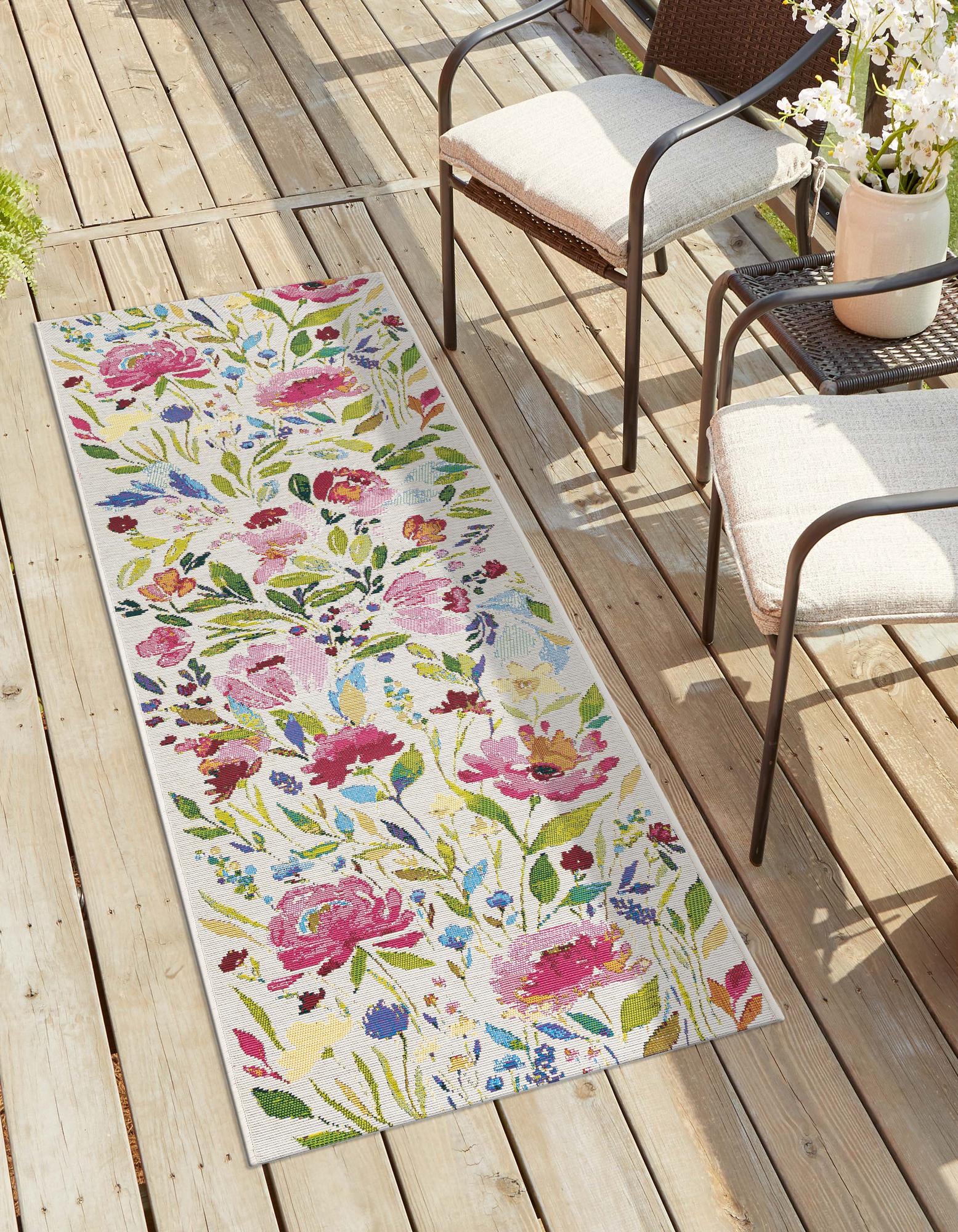 Multicolor 2' x 6' Botanical Indoor / Outdoor Runner Rug | Rugs.com