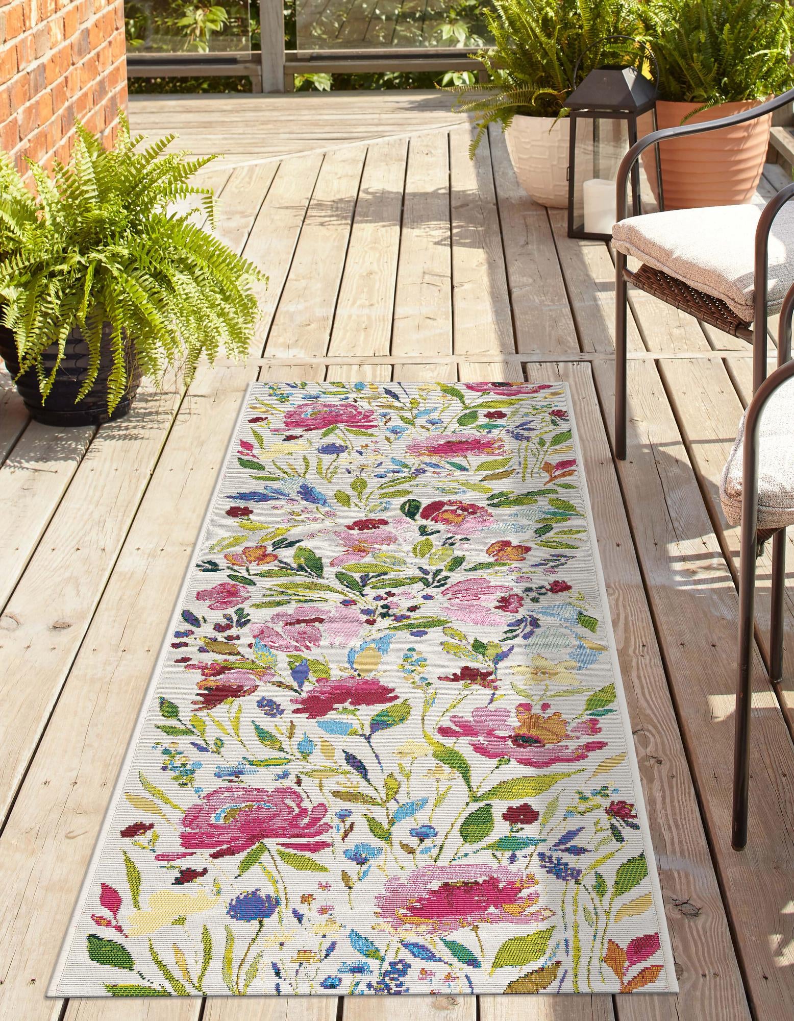 Multicolor 2' x 6' Botanical Indoor / Outdoor Runner Rug | Rugs.com