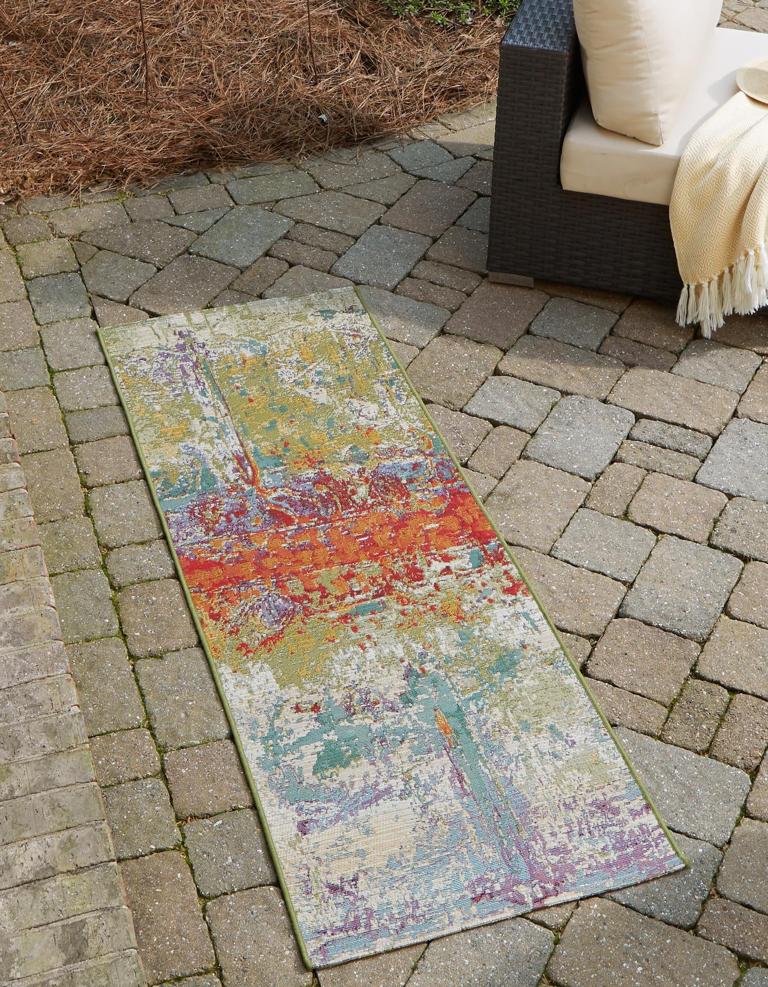 Multicolor 2' x 6' Modern Indoor / Outdoor Runner Rug | Rugs.com